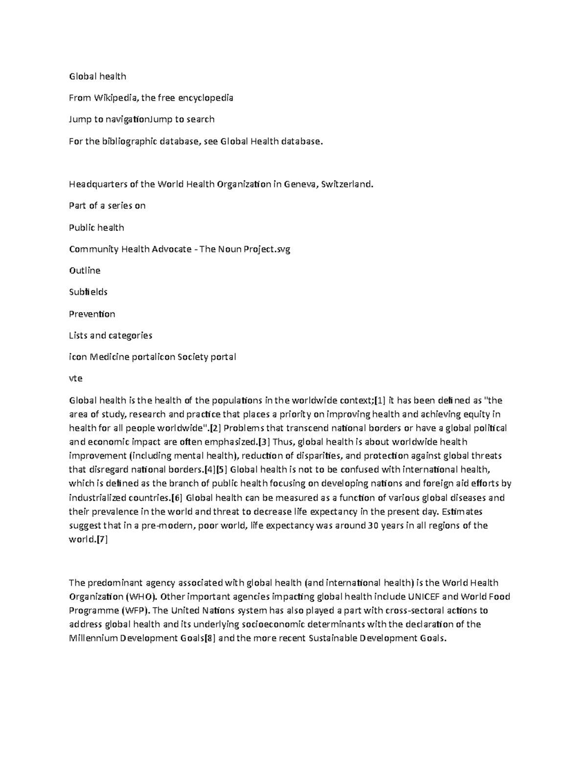 Global health - General summary of the course - Global health From ...