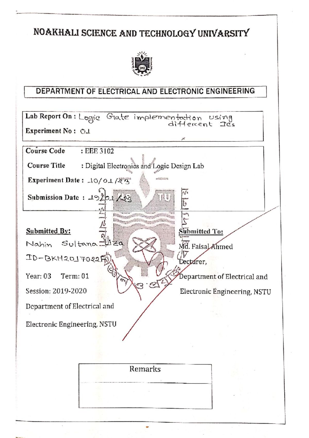 Liza Apu DLD - DLD Lab report - Digital Logic Design - Studocu