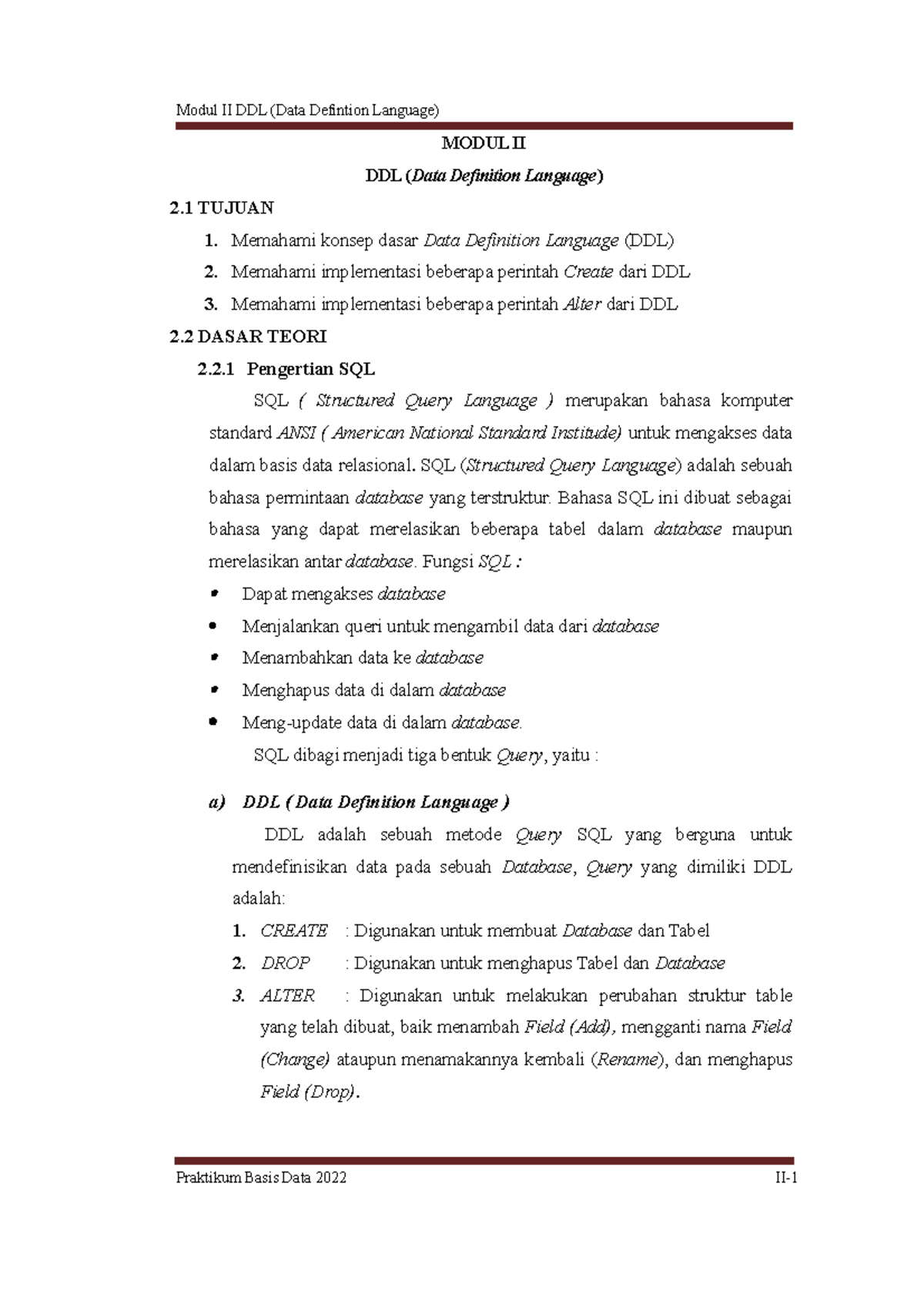 K4 ASIS3 p2 - asasaas dsasdd vdaas - MODUL II DDL ( Data Definition ...