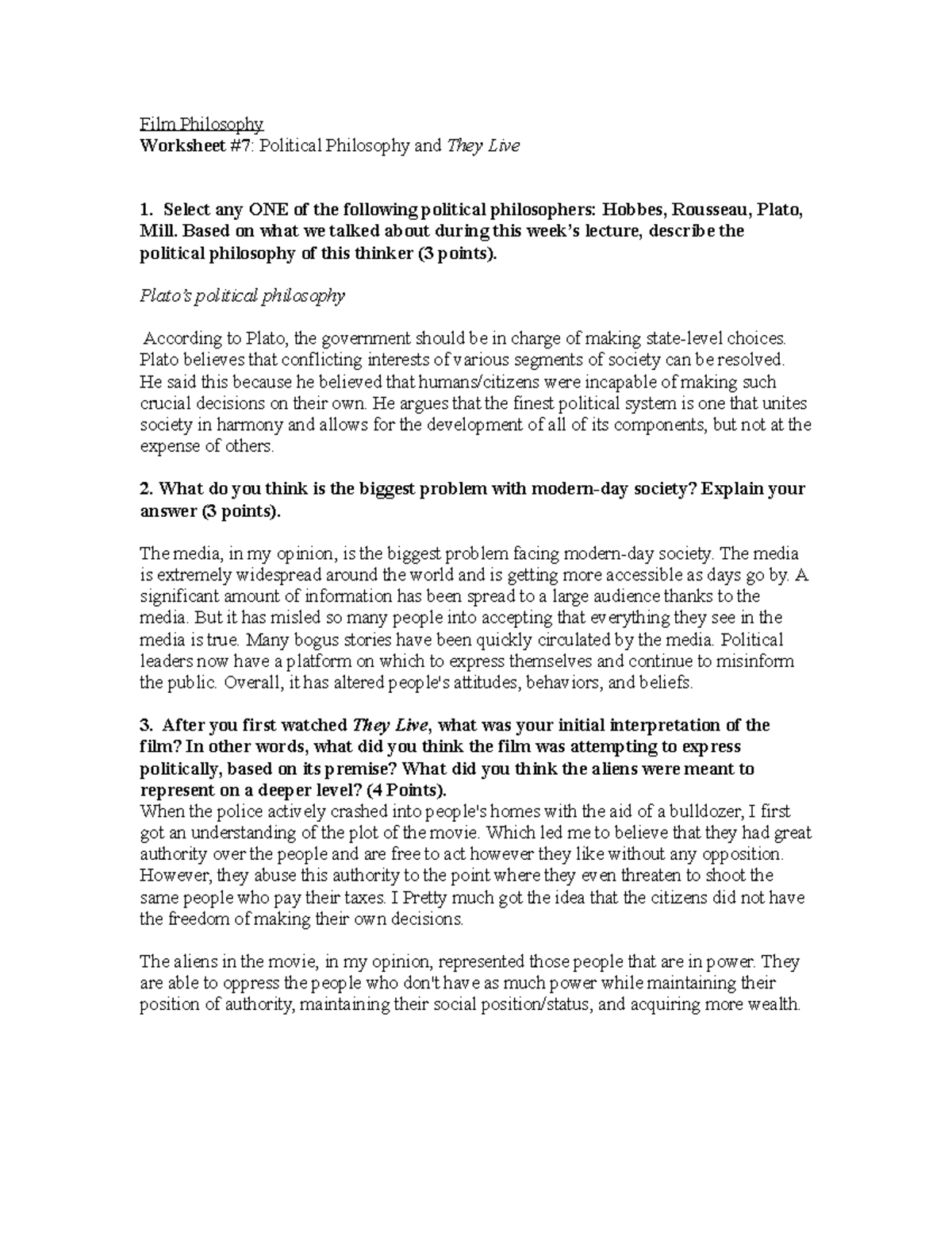 Worksheet #7 - Study material - Film Philosophy Worksheet #7 ...