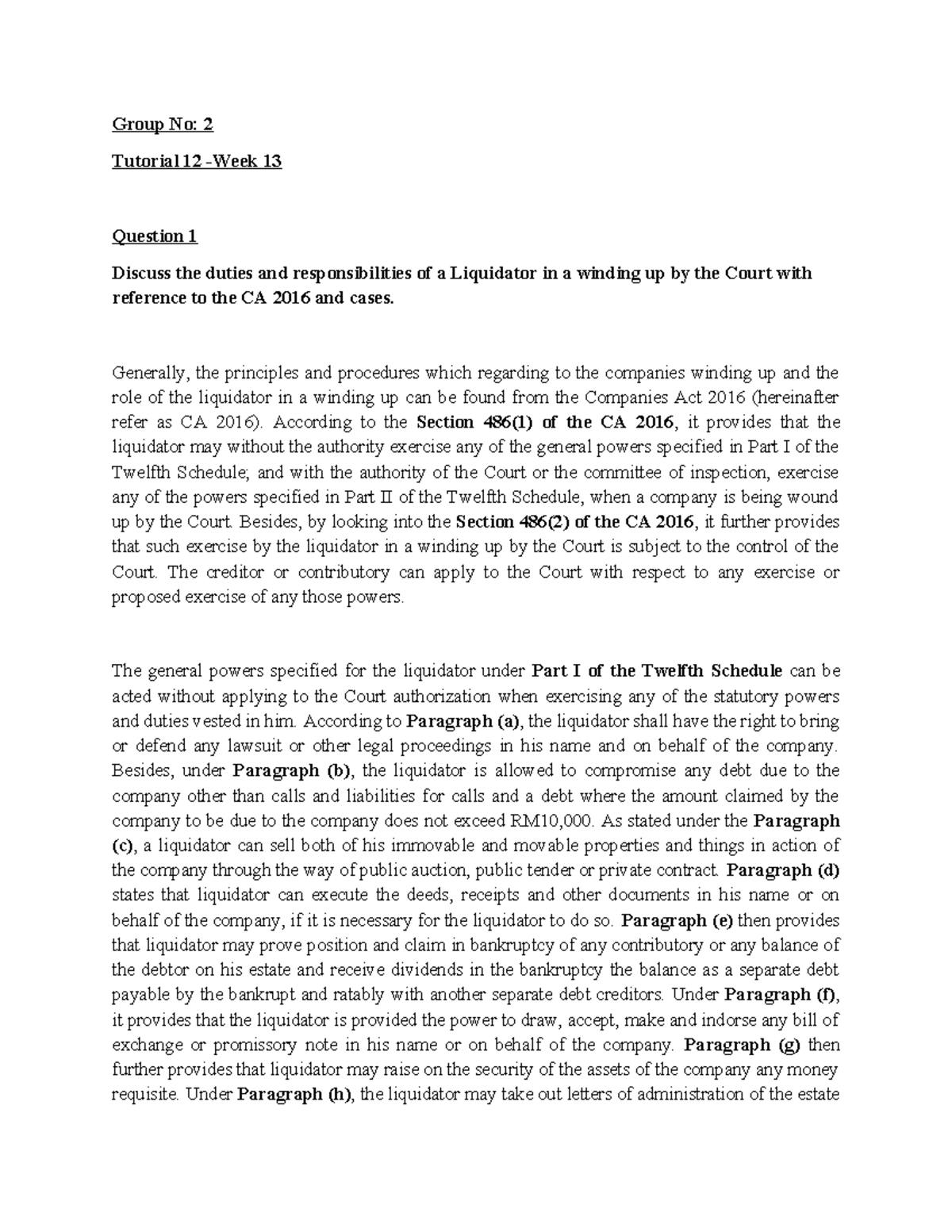 Tutorial 12 Week 13 Group 2 - Group No: 2 Tutorial 12 -Week 13 Question ...