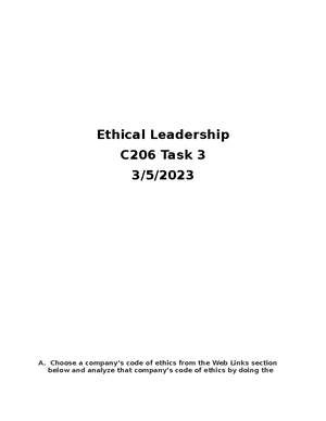 Ethical Leadership Task 3 - C206-EMH2 - WGU - Studocu