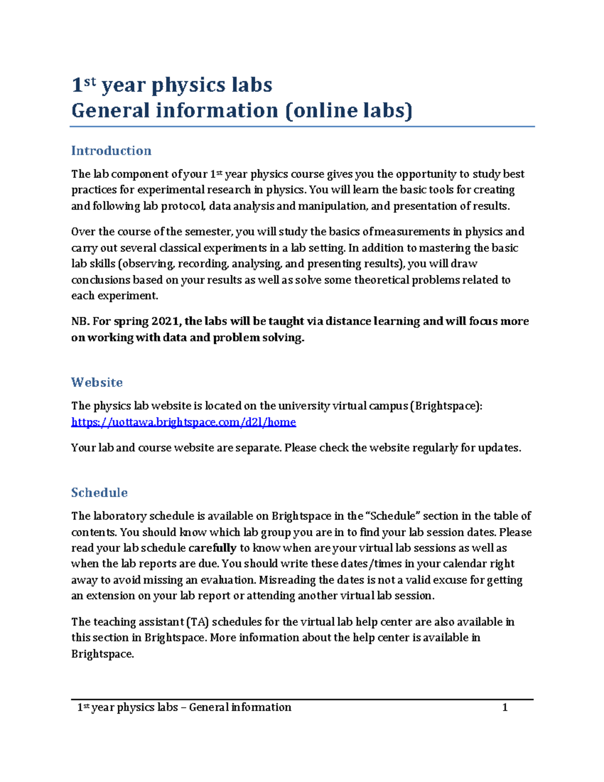 1st year physics labs General information (online labs) [PHY 1321] - 1 ...