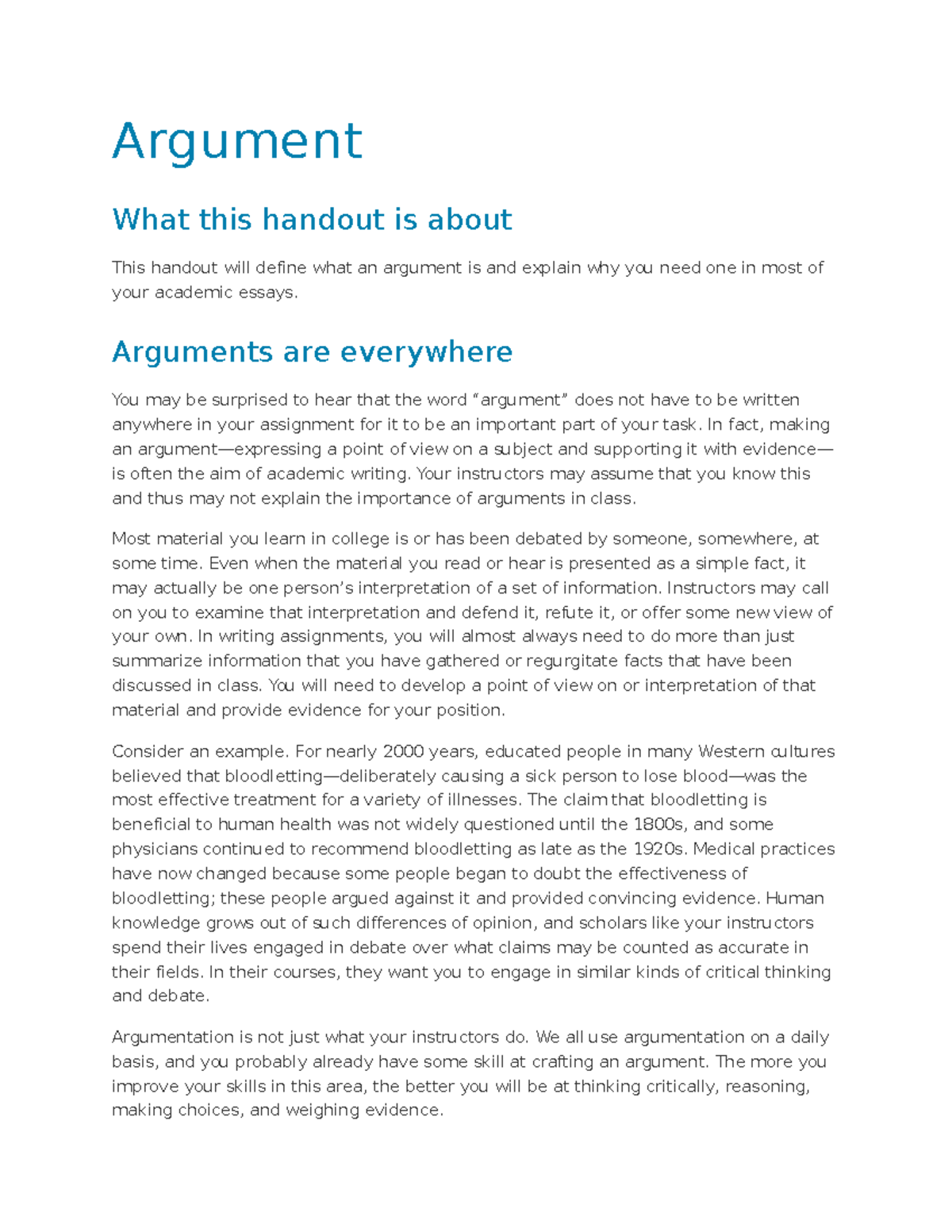 Argument - Argument What this handout is about This handout will define ...