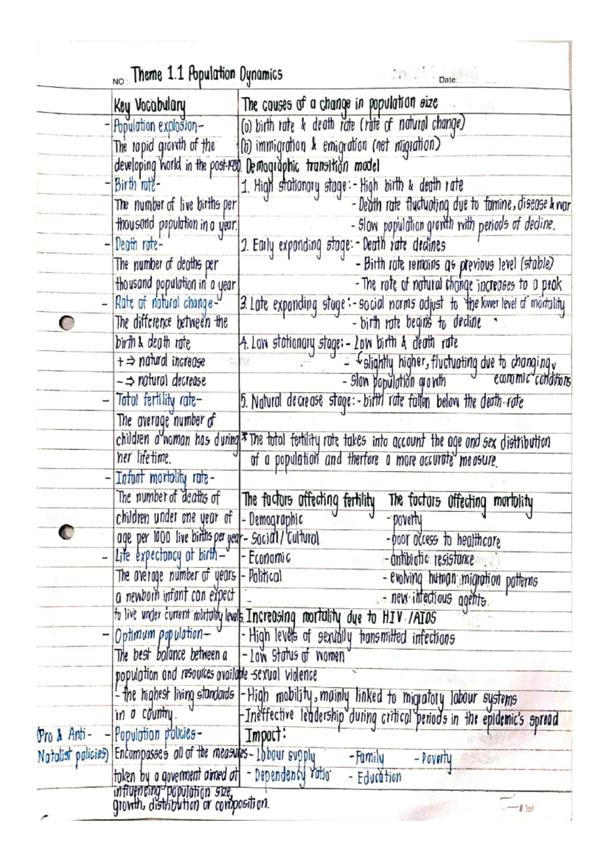 IGCSE Geography Theme 1 - Population and Settlement - NO: Theme 1 ...