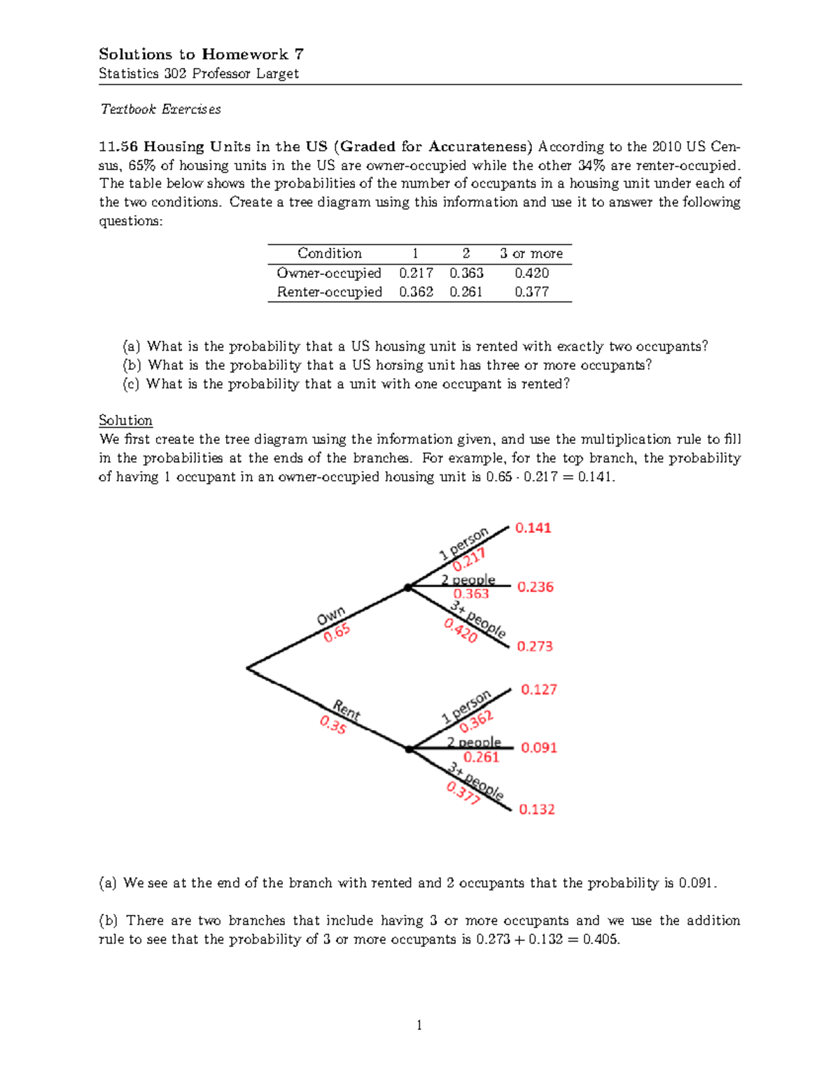 Sol07 - good - Solutions to Homework 7 Statistics 302 Professor Larget ...