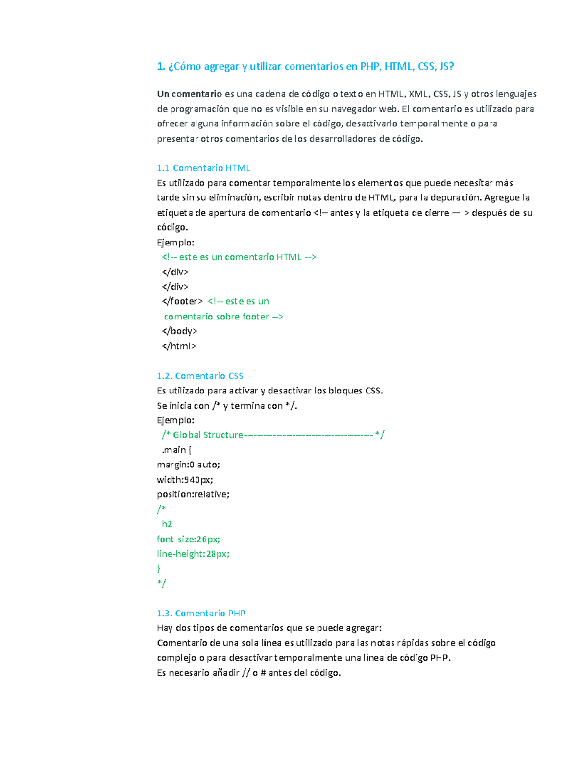 PHP-Clase 01 - Comentarios - 1. ø CÛmo agregar y utilizar comentarios en PHP, HTML, CSS, JS? Un ...