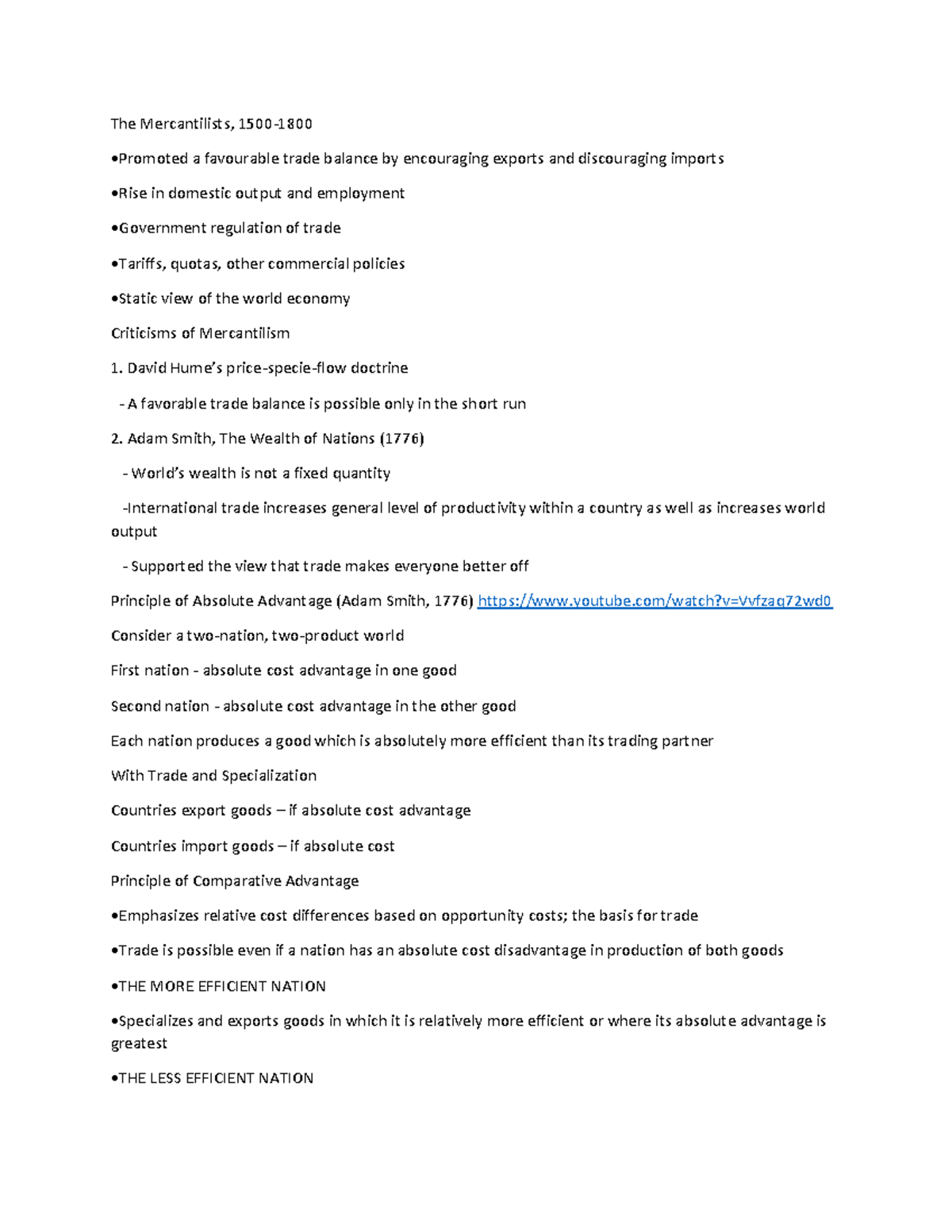 EC4014 Modern Trade Theory - The Mercantilists, 1500- 1800 •Promoted a ...