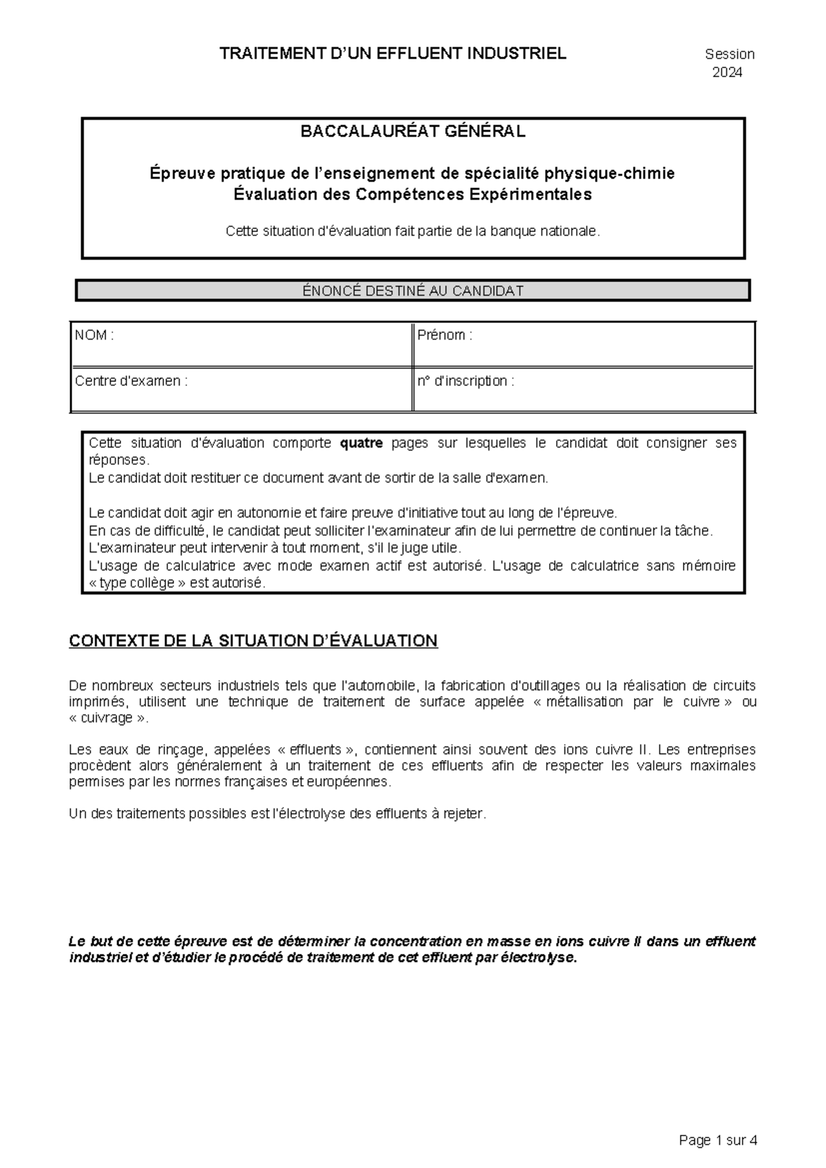 ECE 24 PC 56 - ECE BAC - 2024 BACCALAURÉAT GÉNÉRAL Épreuve pratique de l’enseignement de ...