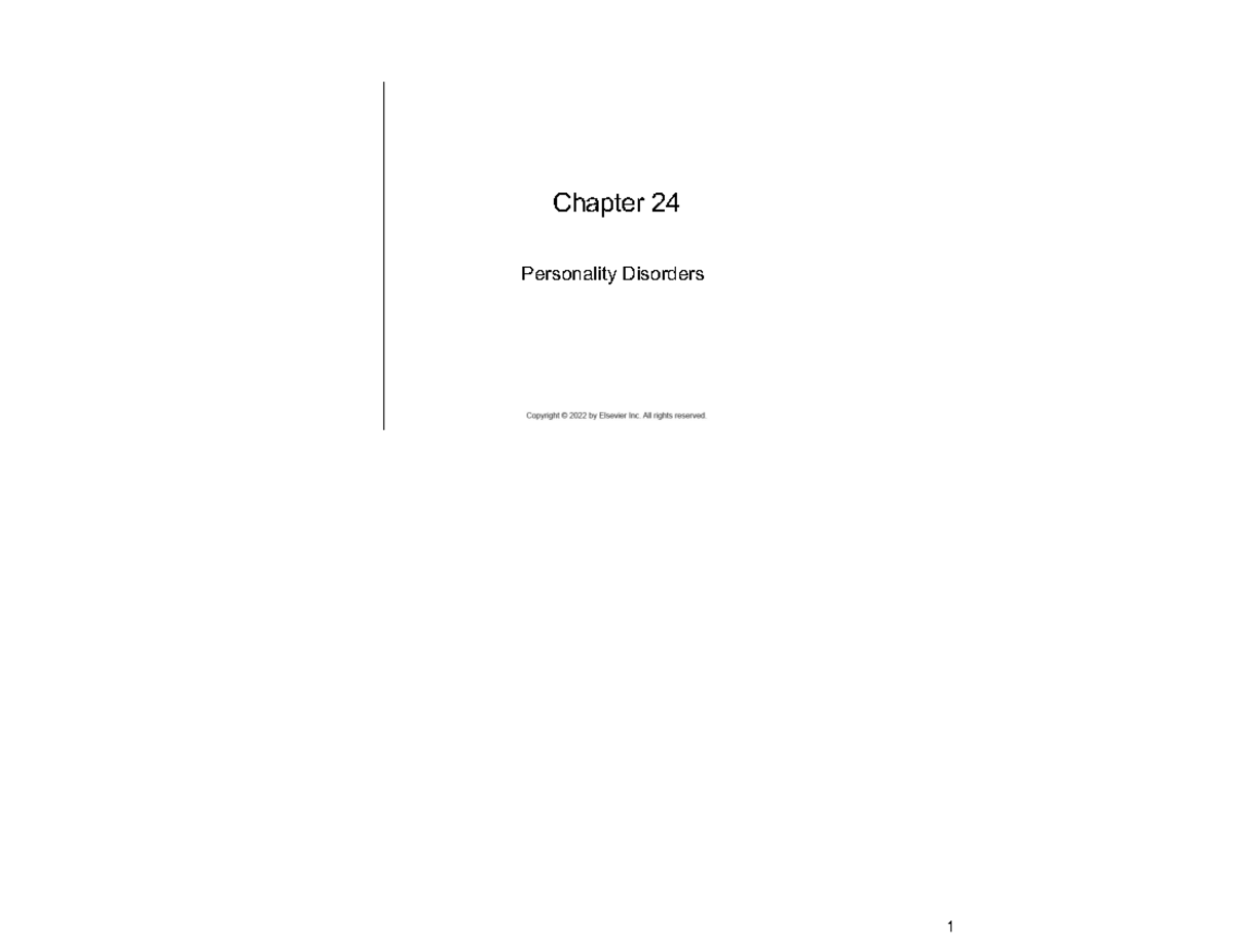 Chapter 024 - Read-Only - Chapter 24 Personality Disorders Objectives Identify characteristics ...
