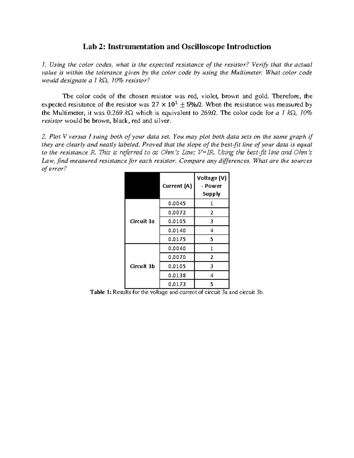 Lab 2 Instrumentation Lab - Lab 2: Instrumentation and Oscilloscope Introduction 1. Using the ...