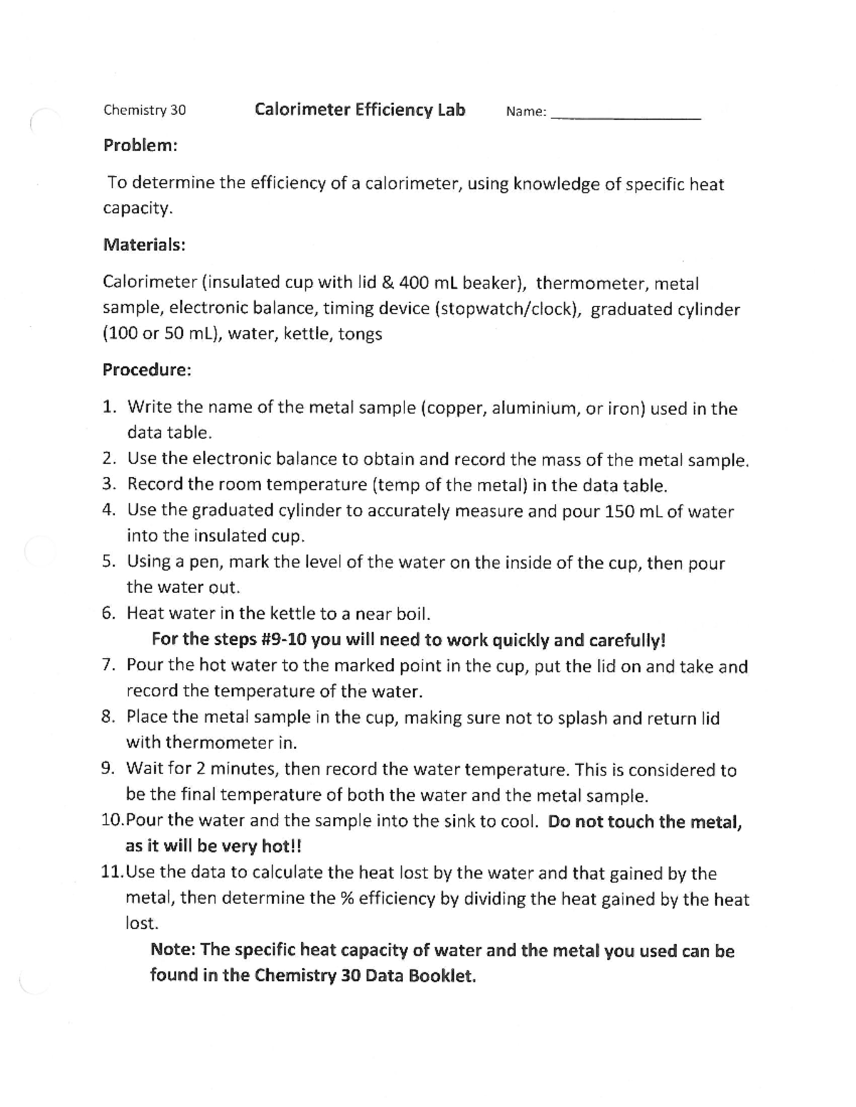 Calorimeter Lab 2 - Lab - Chem 101 - Studocu