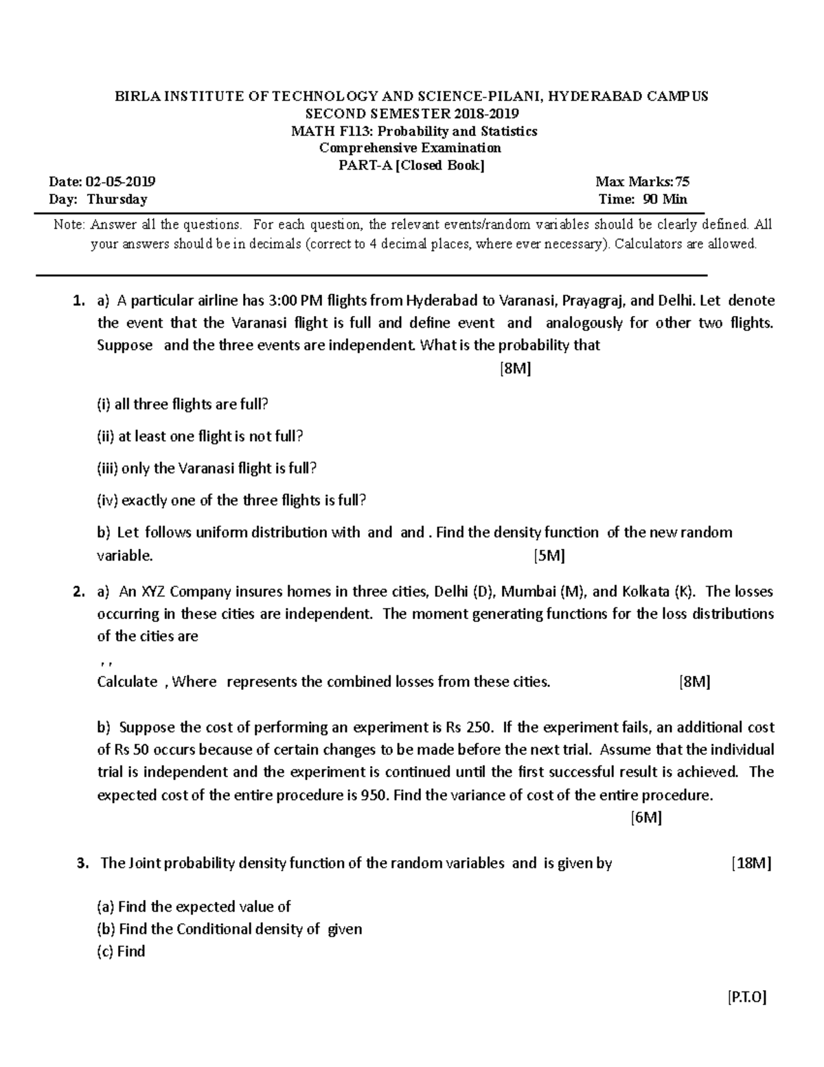 Compre - BIRLA INSTITUTE OF TECHNOLOGY AND SCIENCE-PILANI, HYDERABAD CAMPUS SECOND SEMESTER 2018 ...