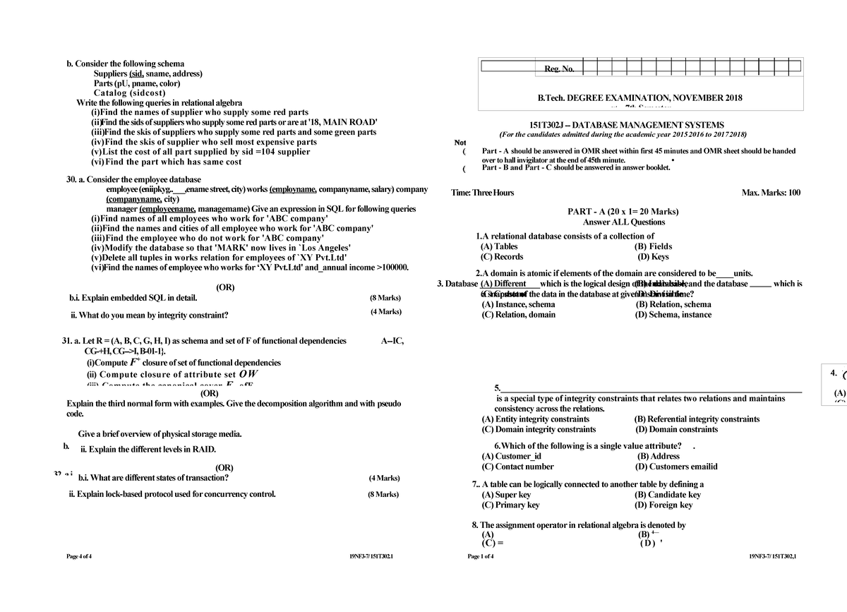 15IT302J 5 SEM - previous year - Reg. No. B. DEGREE EXAMINATION ...