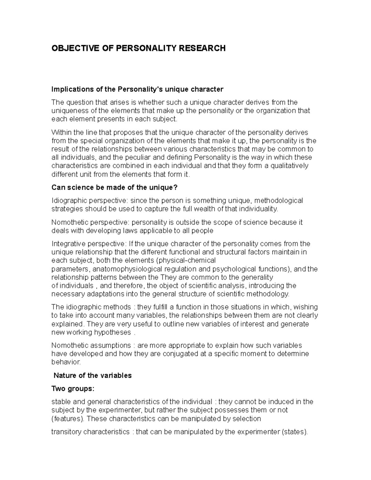 Objective of personality research - OBJECTIVE OF PERSONALITY RESEARCH ...