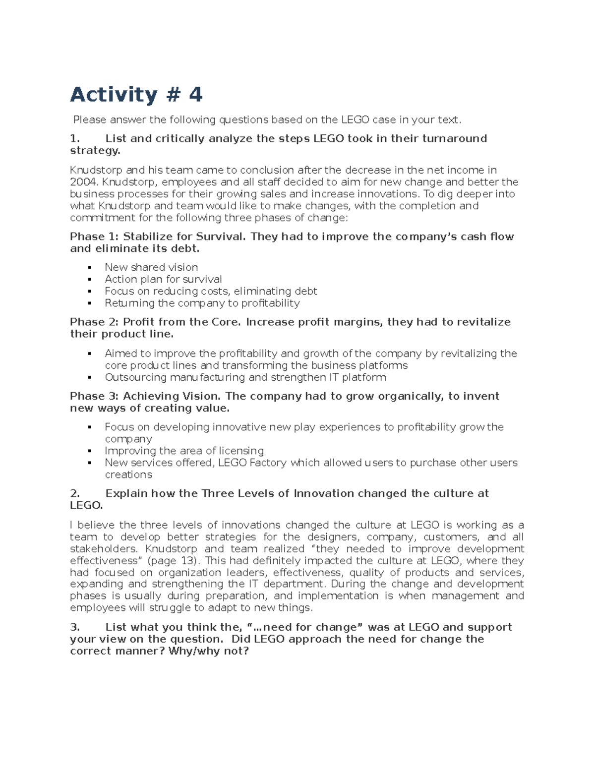 Activity #4 - assignment - Activity # 4 Please answer the following ...