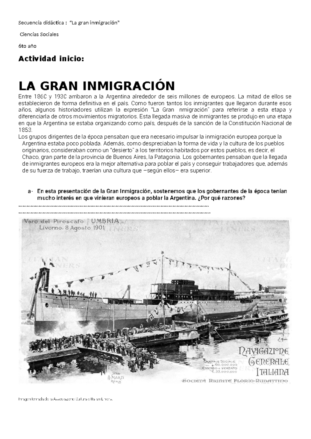 Trabajo practico inmigracion - Secuencia didáctica : “La gran ...