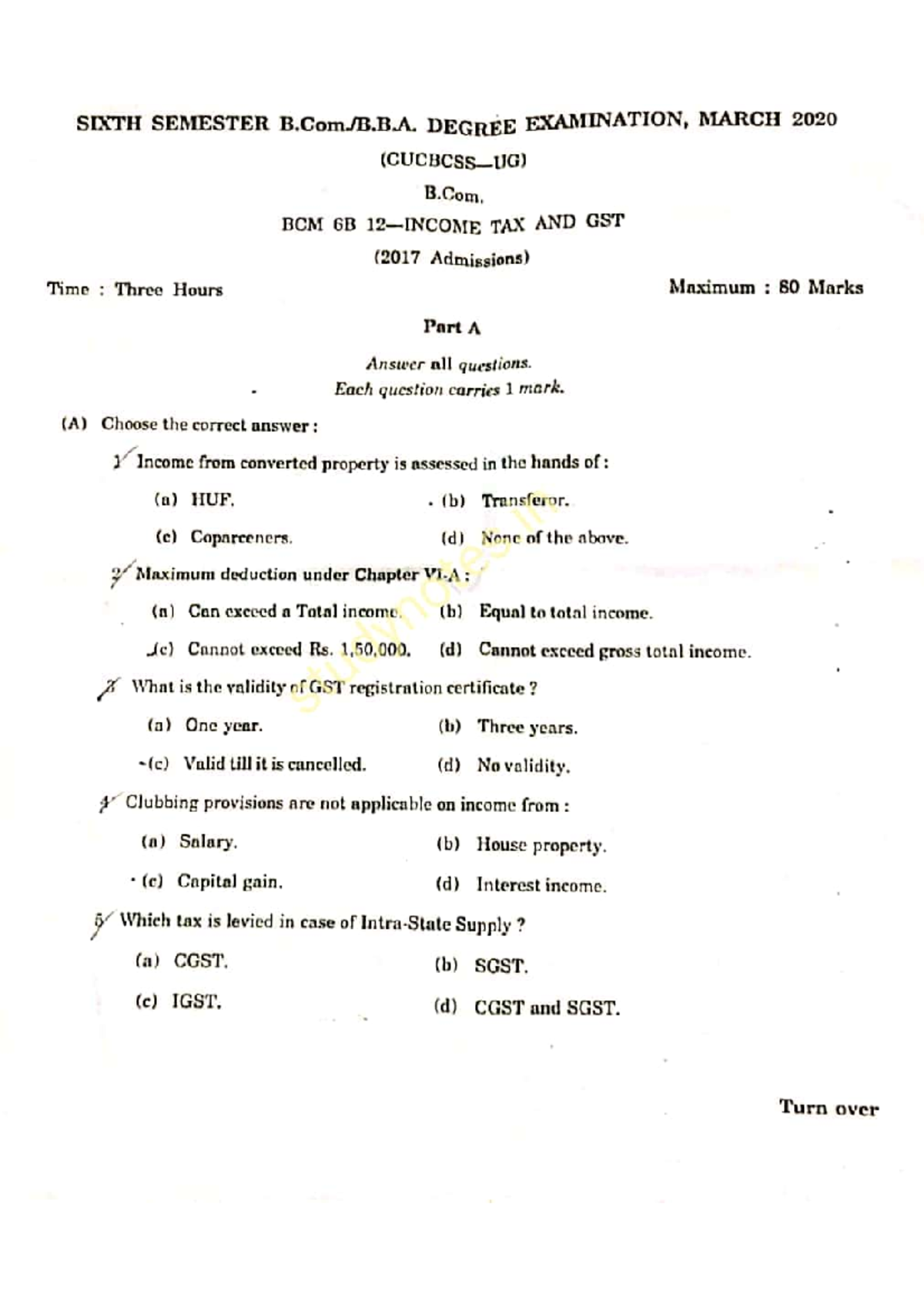Income Tax and GST 2020 - Previous year question paper - Studocu
