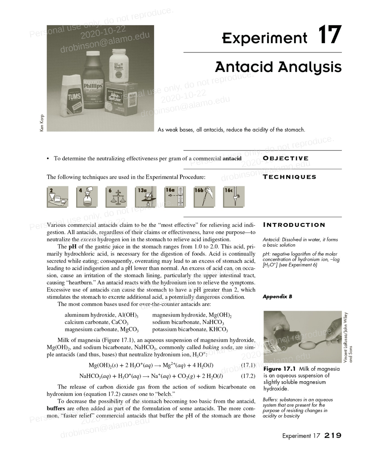 Beran 10e Experiment 17 - Antacid Analysis-1-1 - Experiment 17 Antacid Analysis To determine the ...