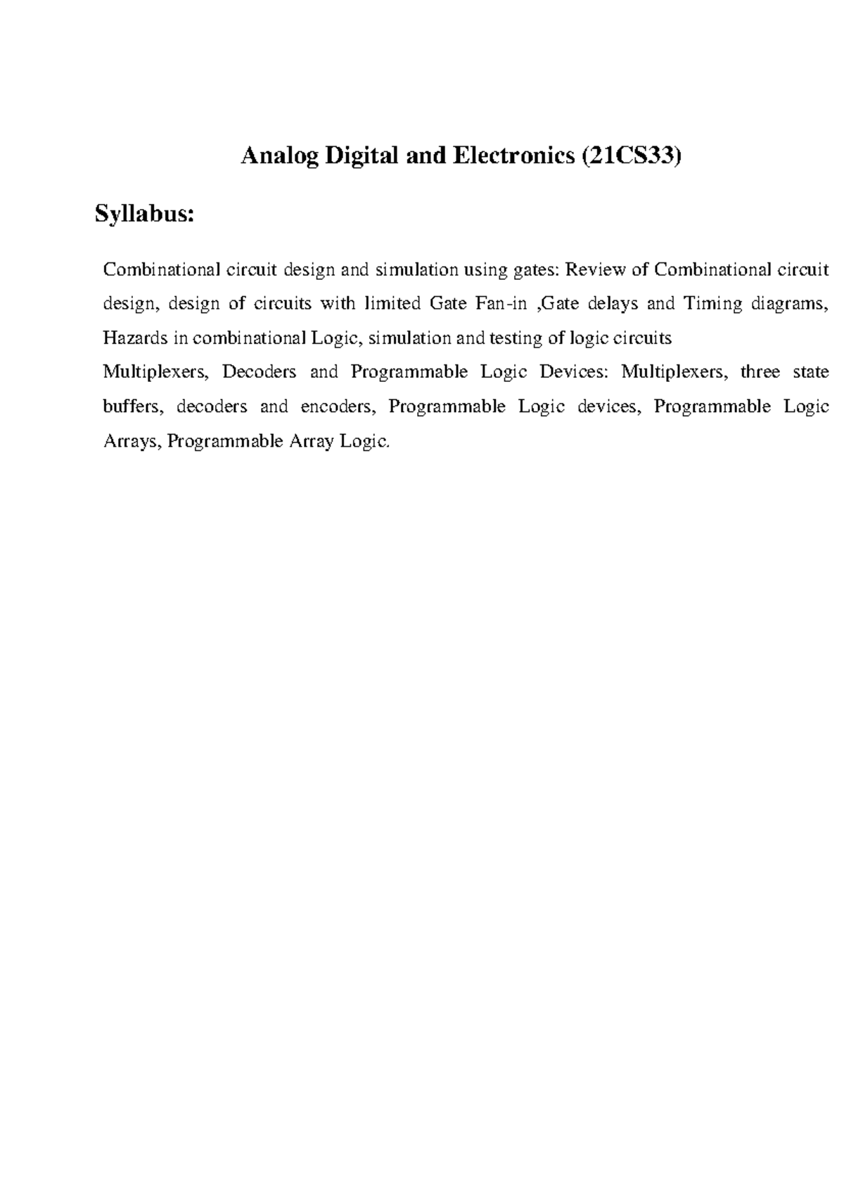ADE M3 - Analog Digital and Electronics (21CS33) Syllabus ...