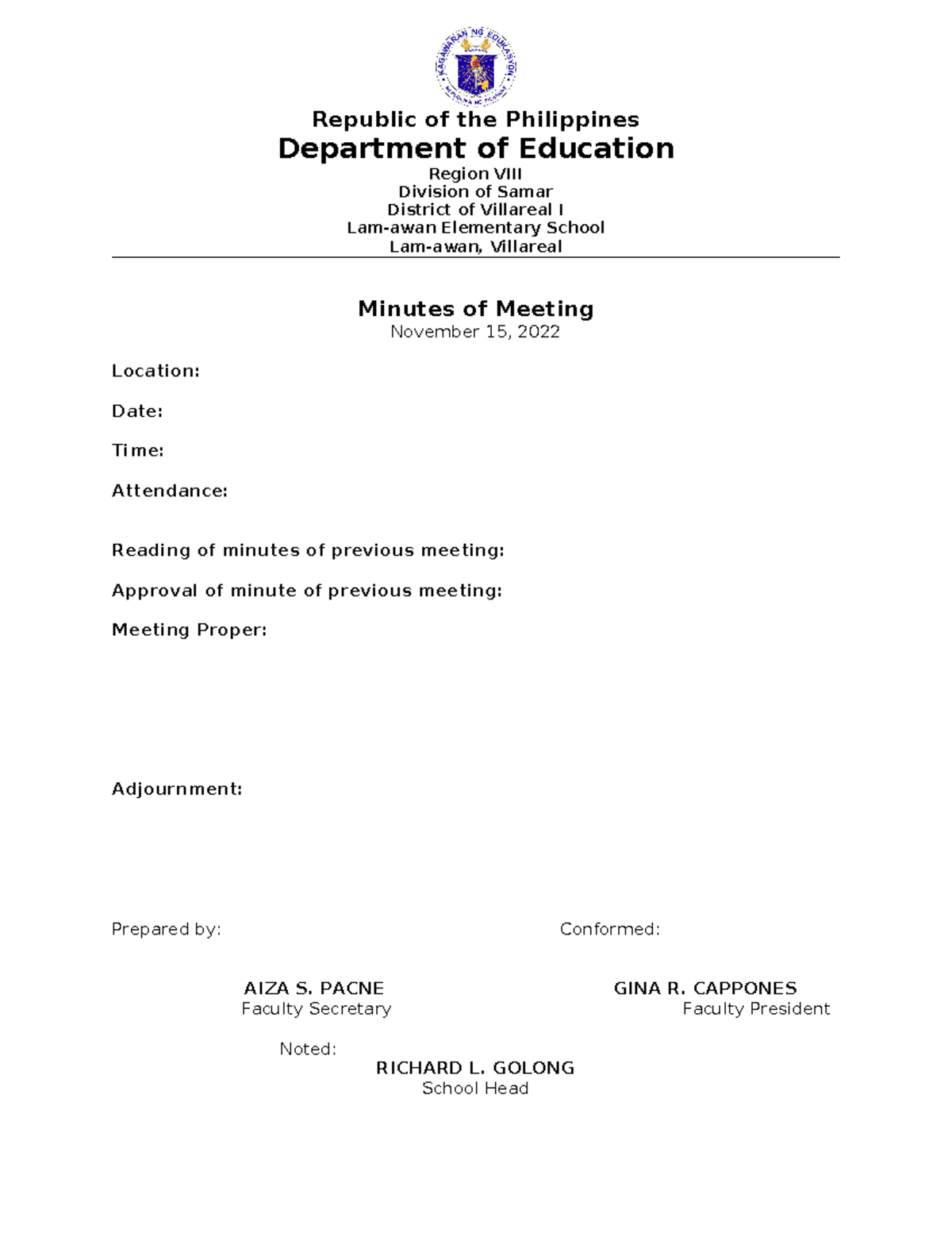Minutes-of-Meeting - Nothing much - Republic of the Philippines ...