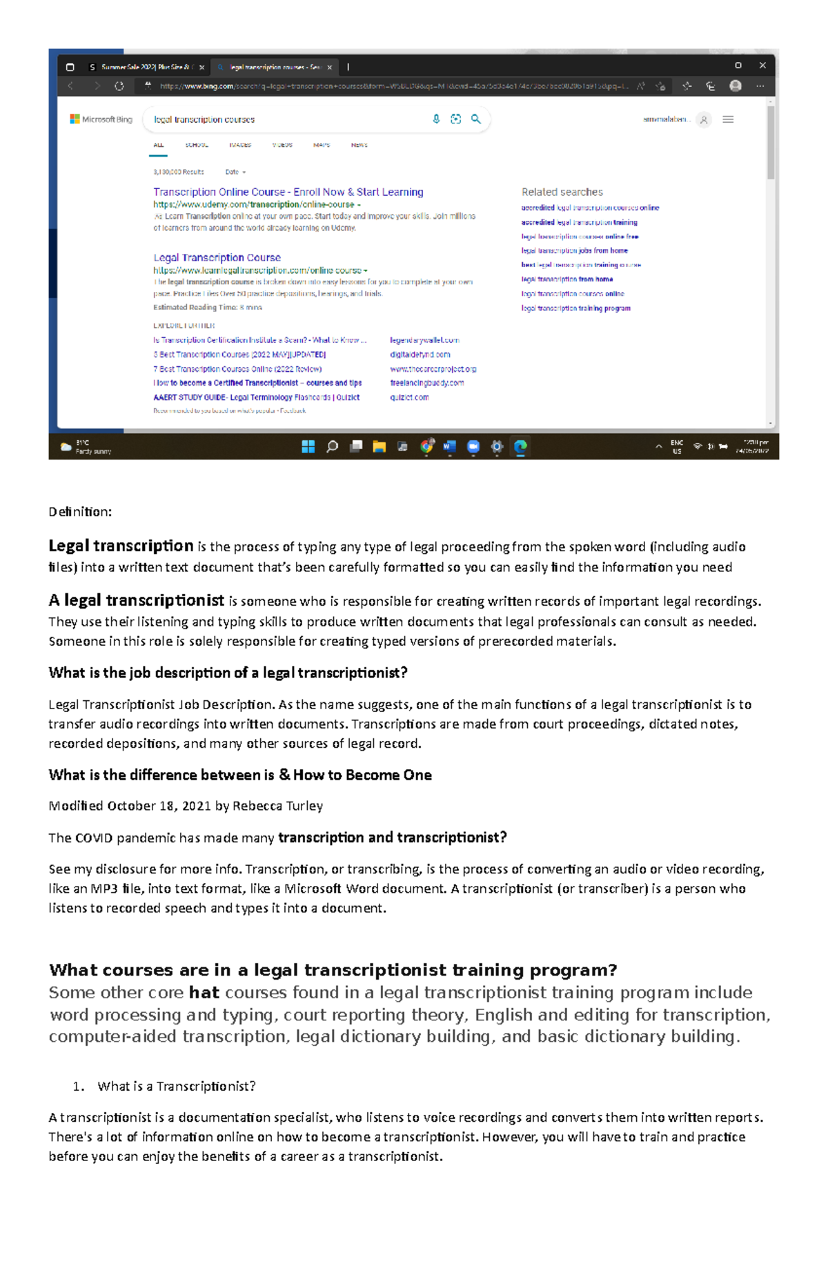 Legal transcription lecture may 2022 - Definition: Legal transcription ...