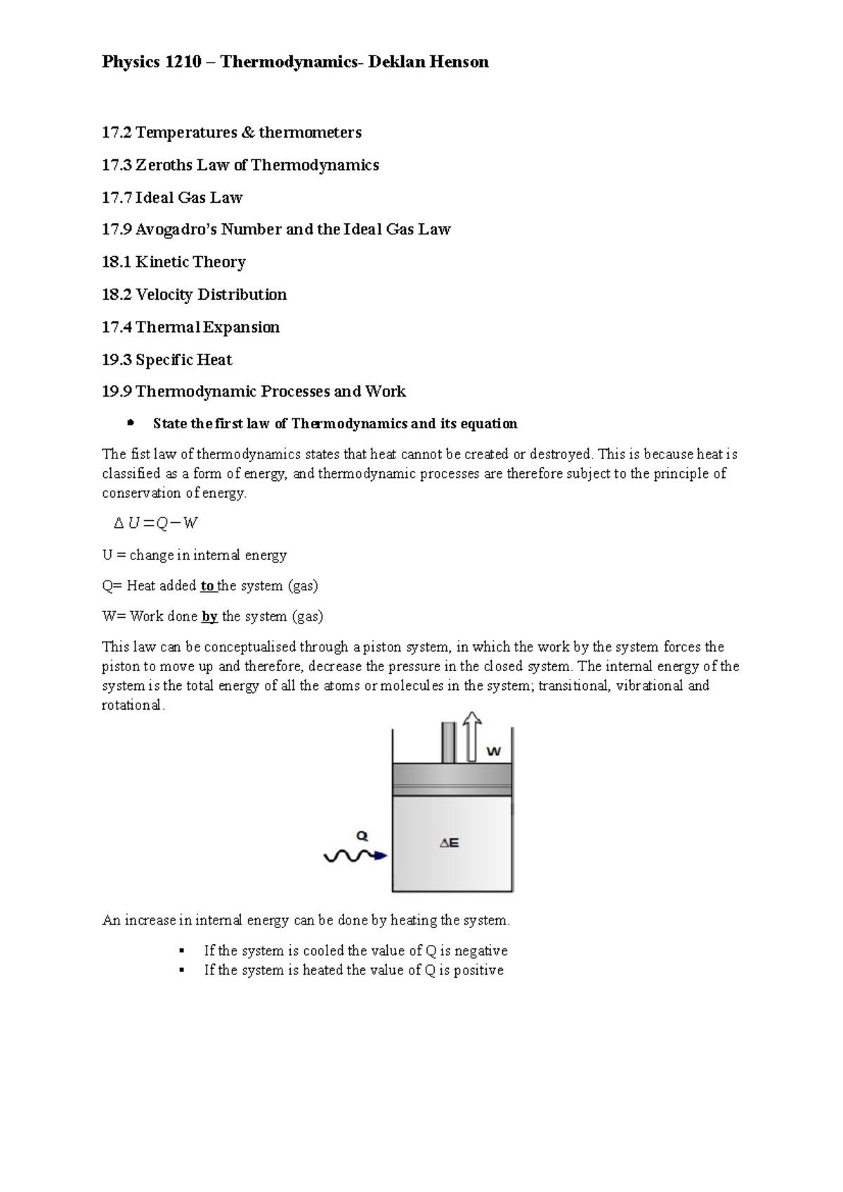 Thermal - Lecture notes 7 - Physics 1210 – Thermodynamics- Deklan ...