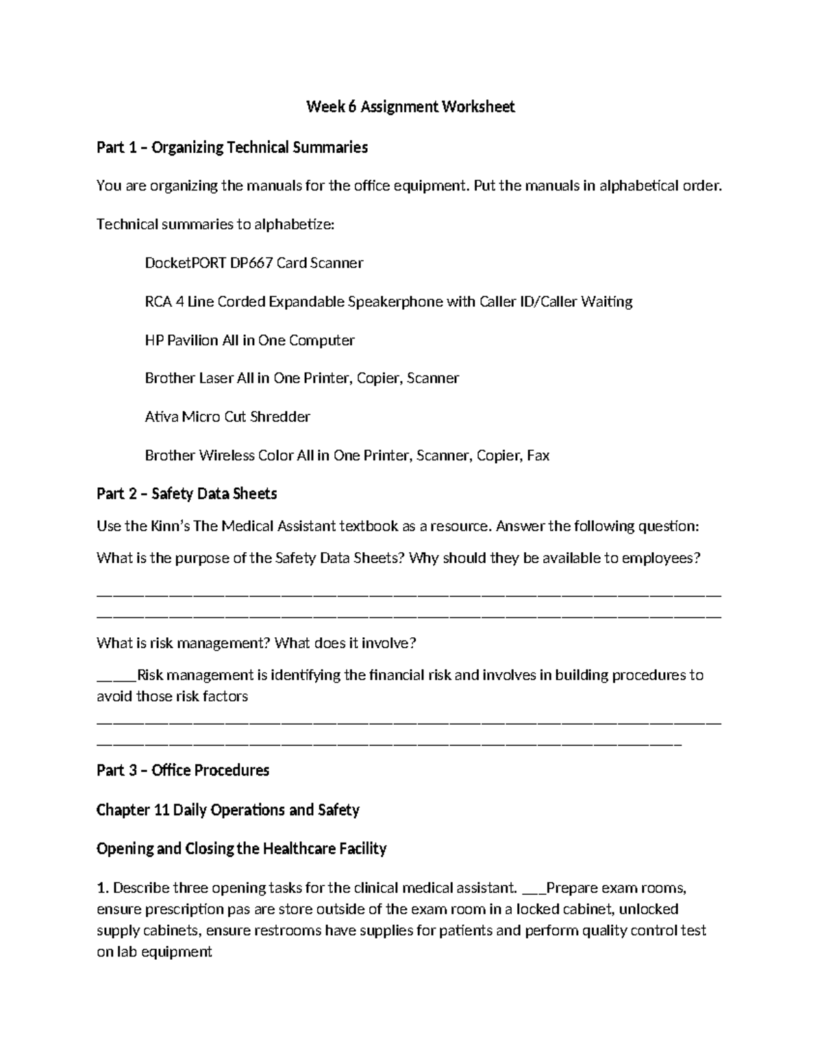 Week 6 Assignment Worksheet - Week 6 Assignment Worksheet Part 1 – Organizing Technical ...