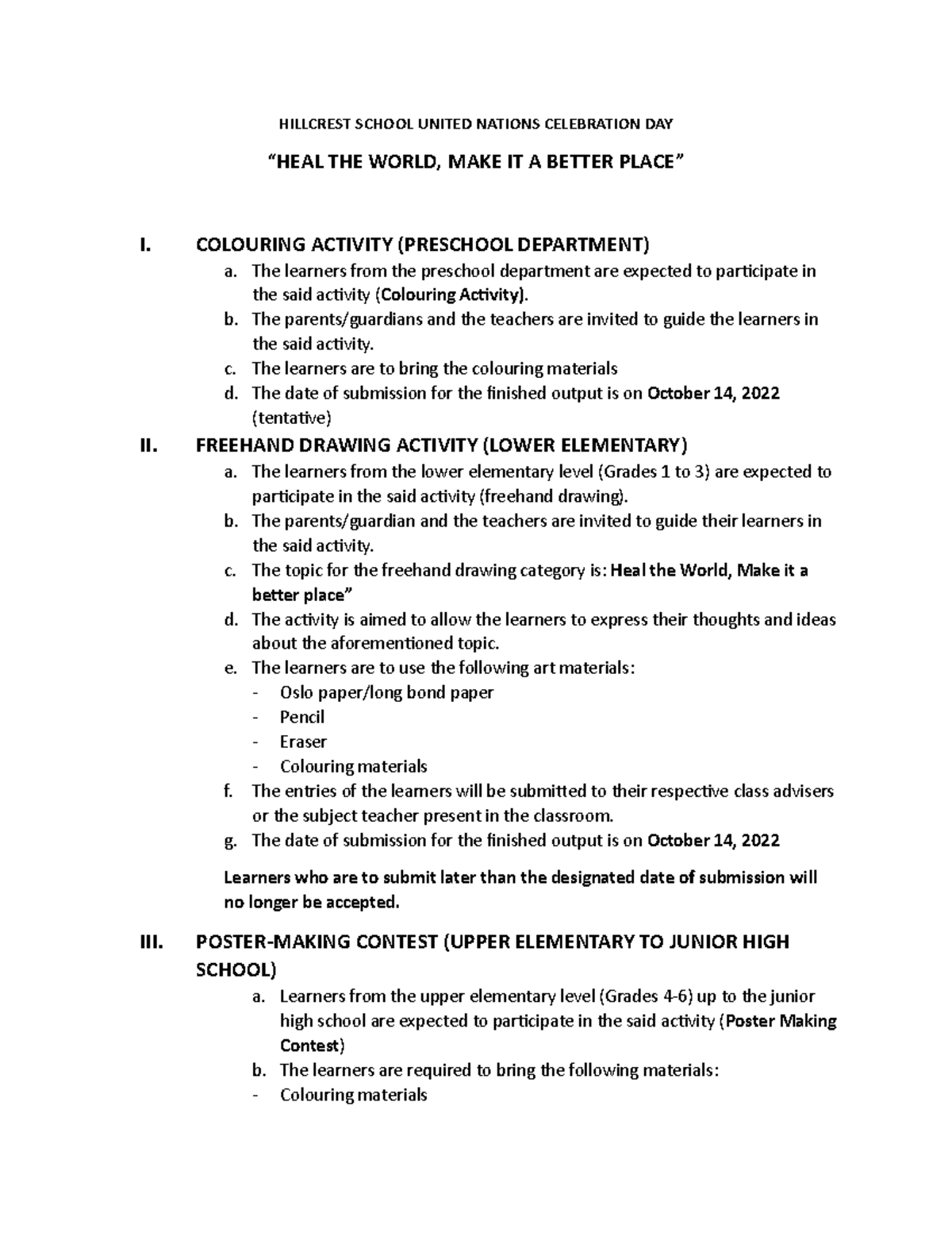 Hillcrest School United Nations Celebration DAY - HILLCREST SCHOOL ...