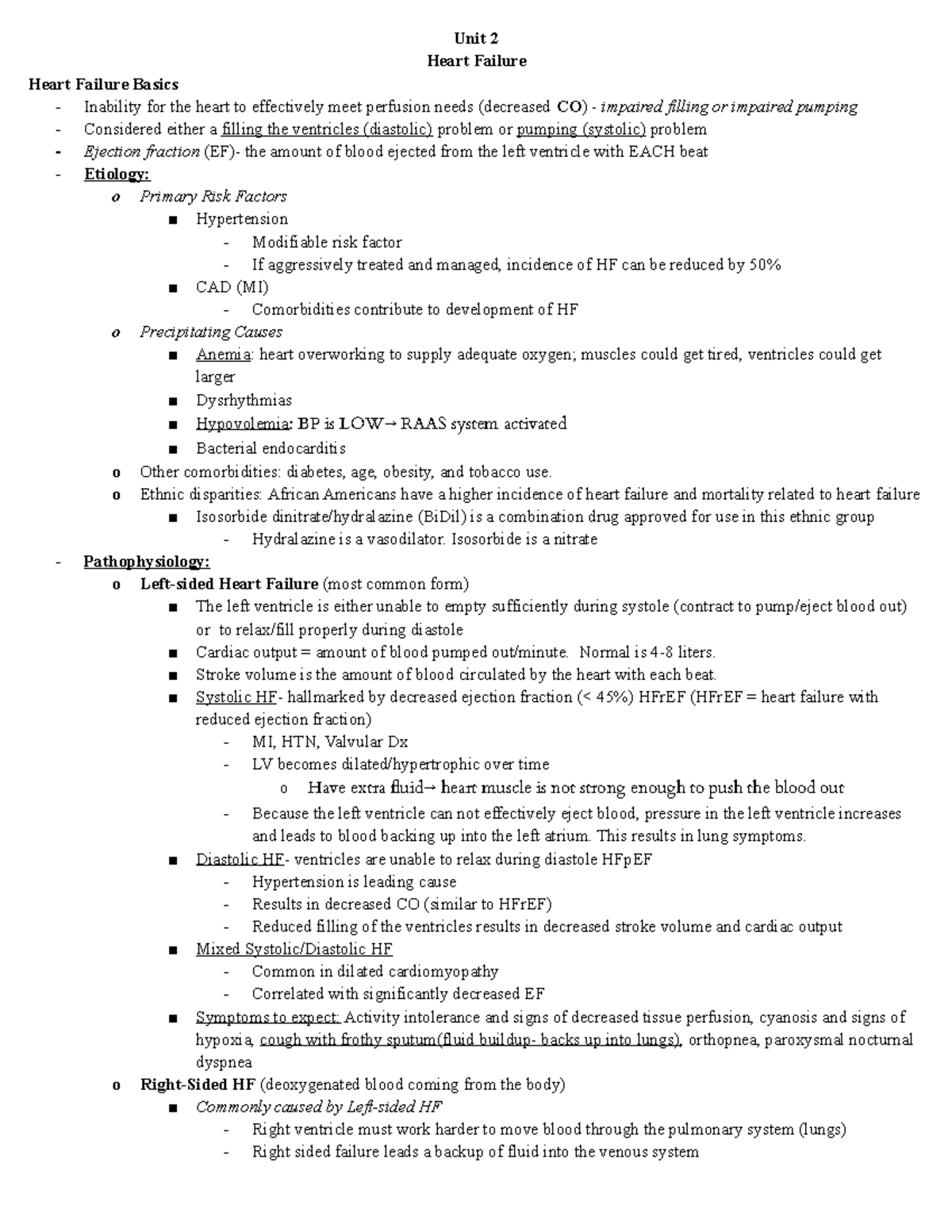 Heart Failure - Lewis' Medical Surgical Nursing notes - Unit 2 Heart ...