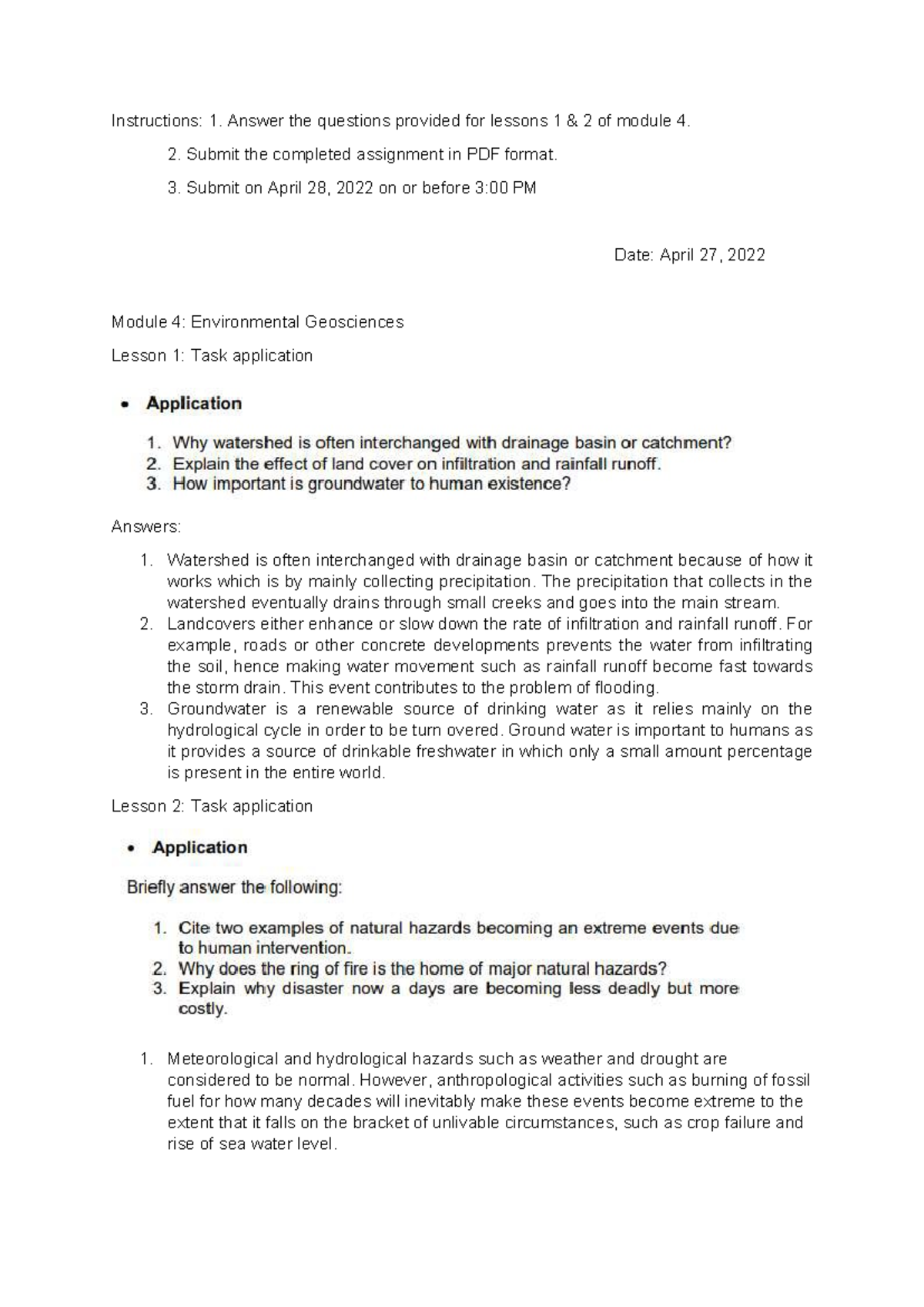 Module 4 Lessons 1 2 Application - Instructions: 1. Answer the ...