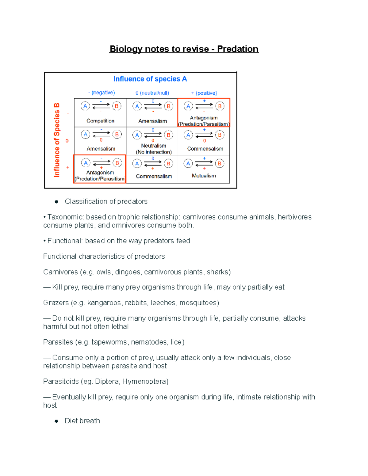 Biology notes to revise - Predation - Functional: based on the way ...
