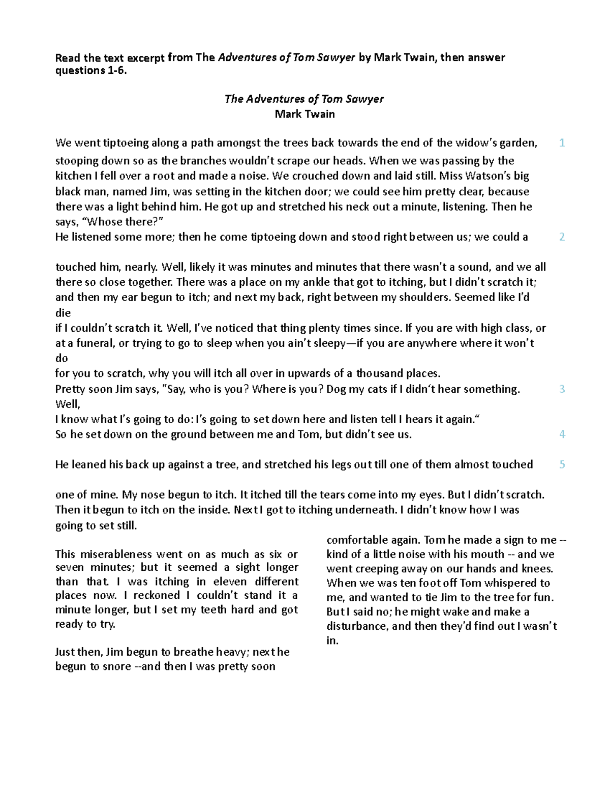 Tom Sawyer Cause and Effect: Adam - Read the text excerpt from The ...