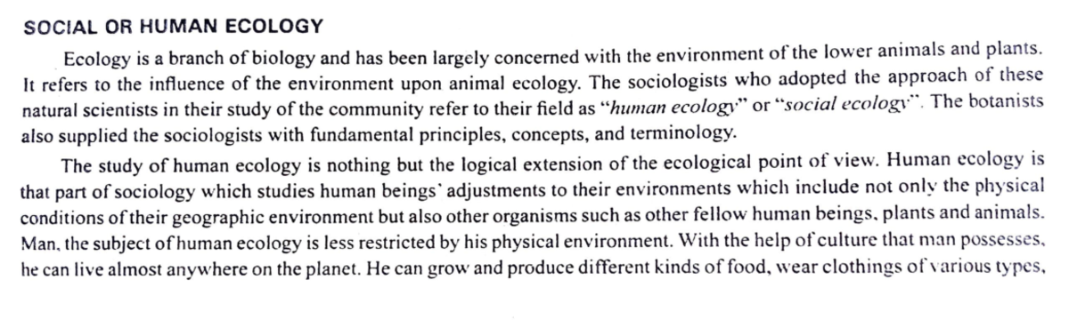 Social or Human Ecology - SOCI AL OR HUMAN ECOLOGY . Ecology is a ...