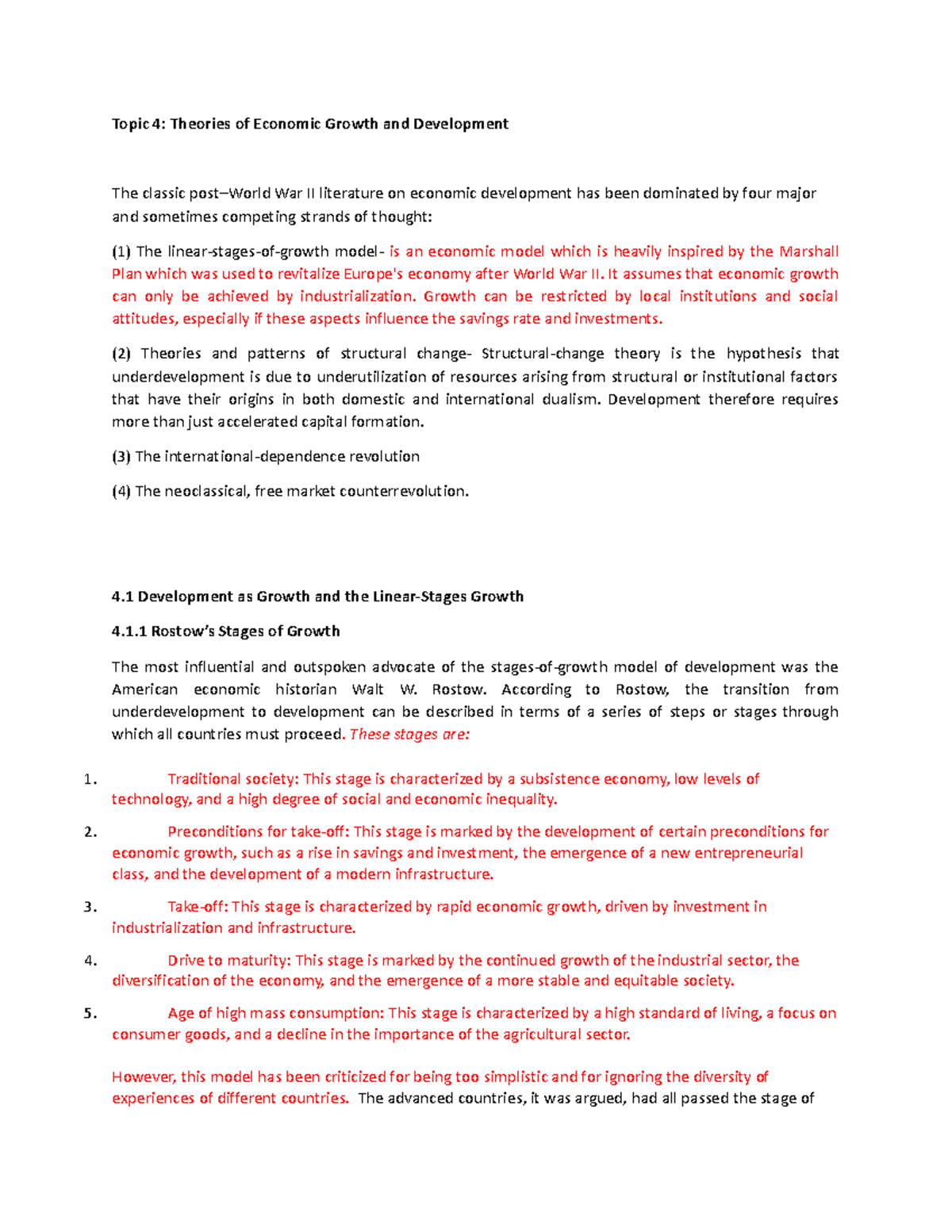Topic 4 and 5 - summary - Topic 4: Theories of Economic Growth and ...