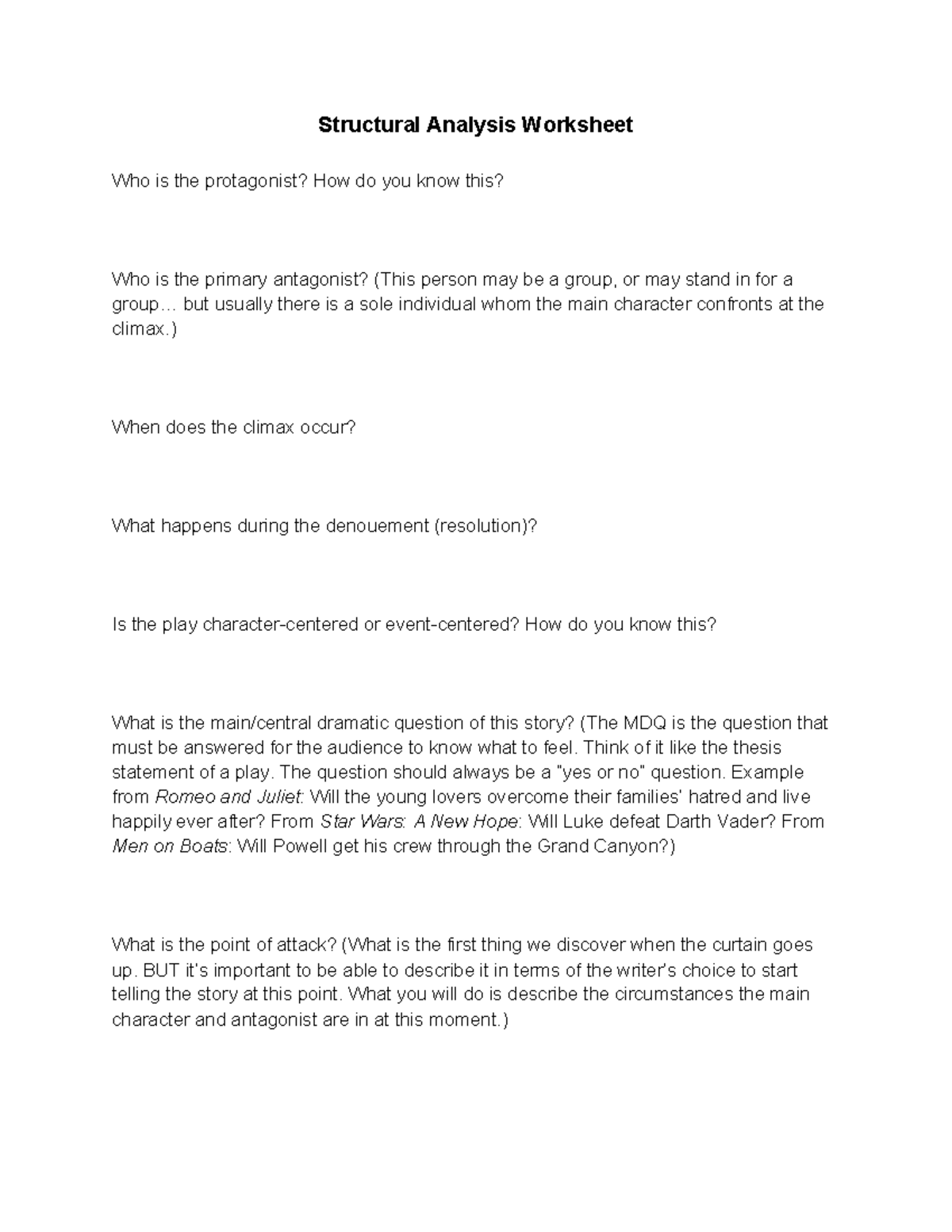 Structural Analysis Worksheet - .. but usually there is a sole ...