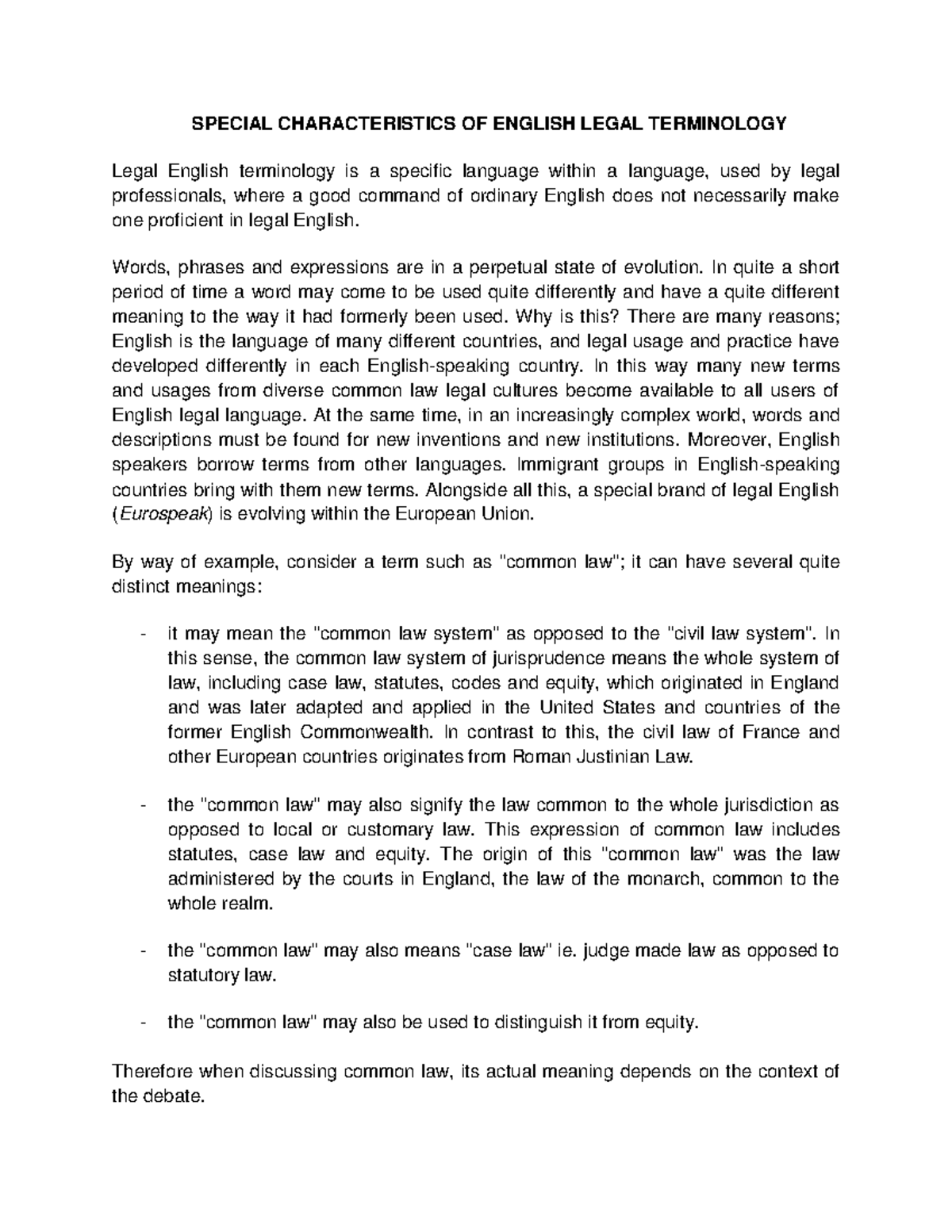 5 Characteristics OF English Legal Terminology - SPECIAL ...