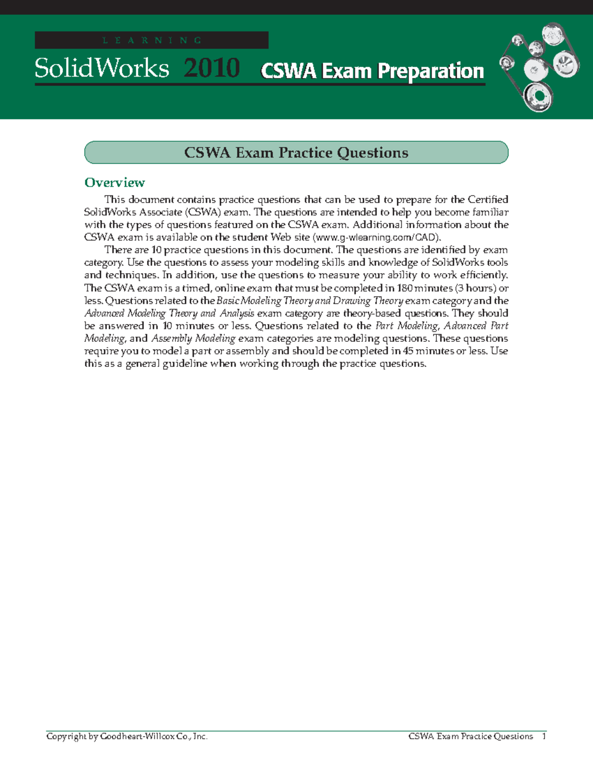 Exam 10 August 2018, questions and answers - L E A R N I N G SolidWorks ...