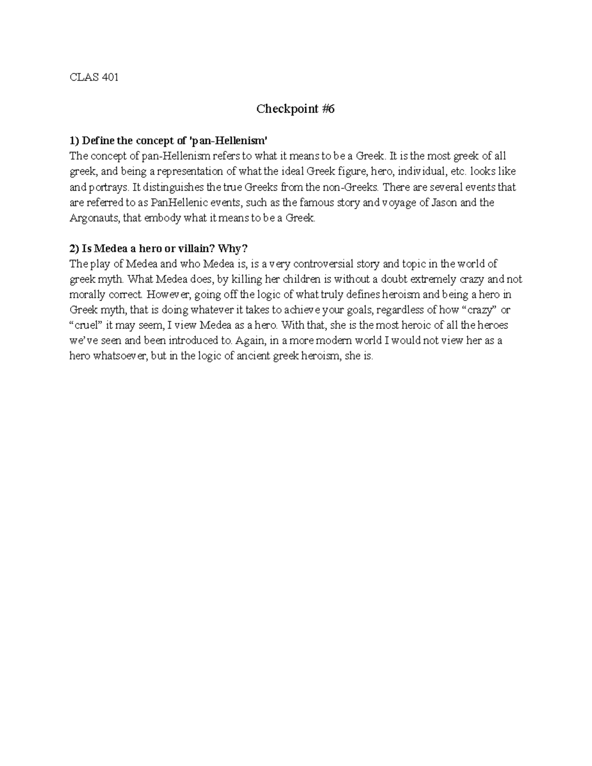 CLAS 401 Checkpoint #6 - Assignment for CLAS 401 - CLAS 401 Checkpoint ...