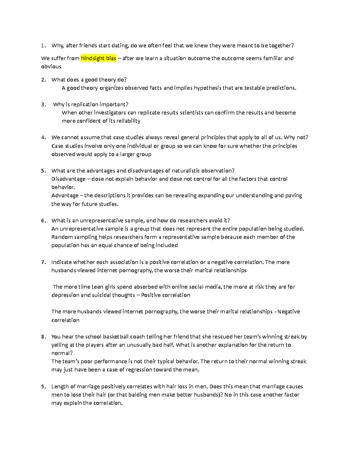 Chapter 1 Psy questions - Why, after friends start dating, do we often ...