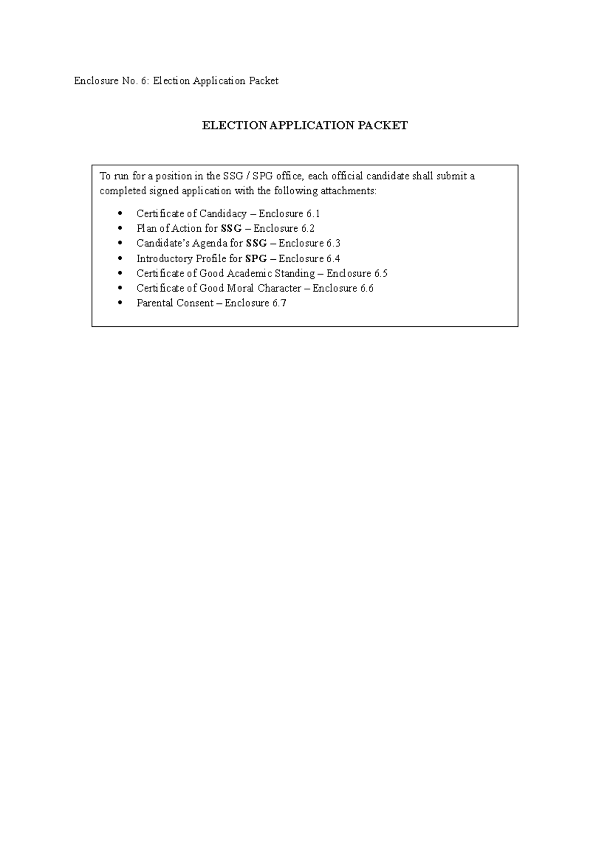 Enclosure for SPG Election - bs criminology - Studocu