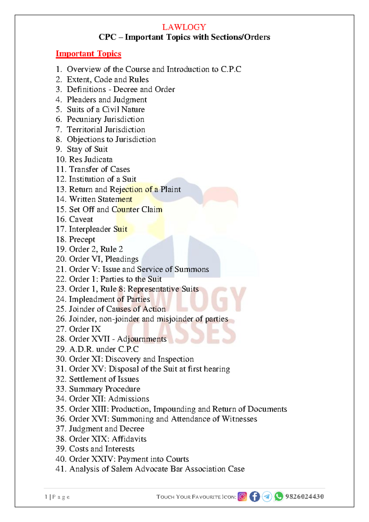 CPC - Important Topics, Sections and Orders - CPC – Important Topics with Sections/Orders ...