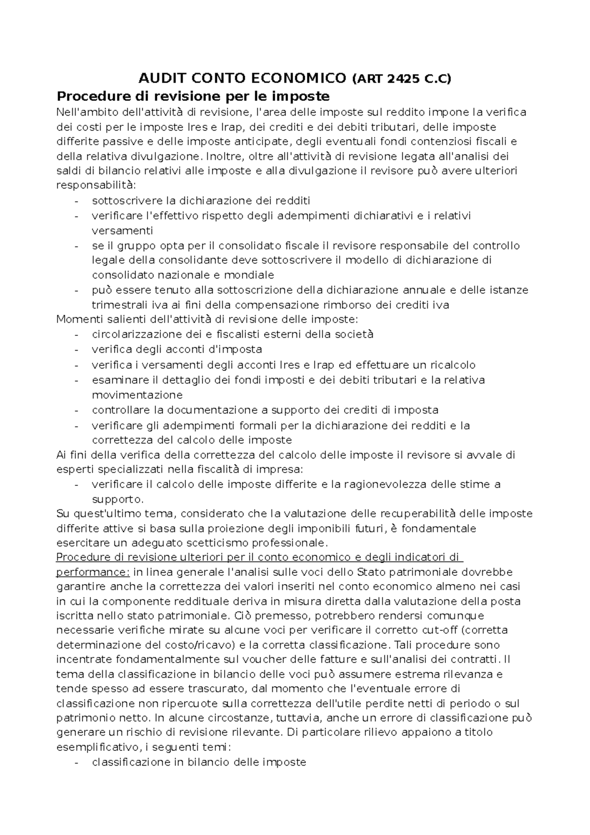 8 - Audit Conto Economico - AUDIT CONTO ECONOMICO (ART 2425 C ...