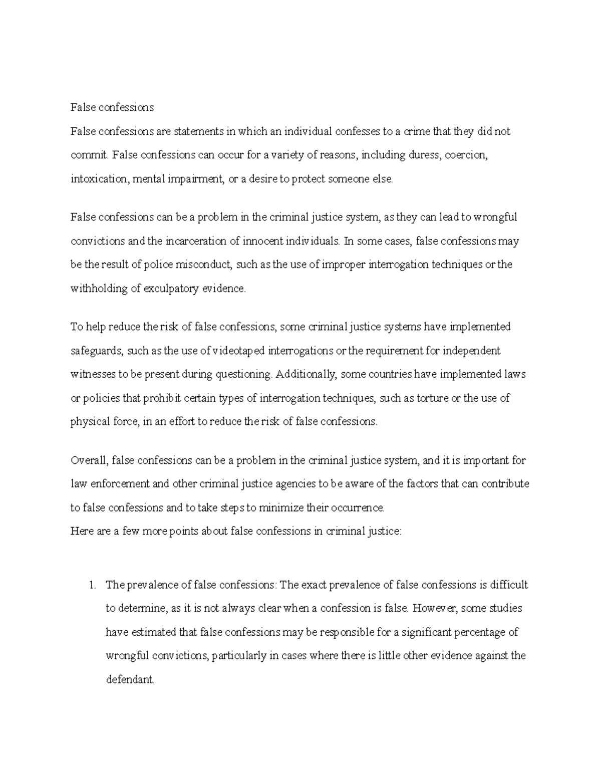 False Confessions in Criminal Justice: Prevalence Impact and Safeguards ...