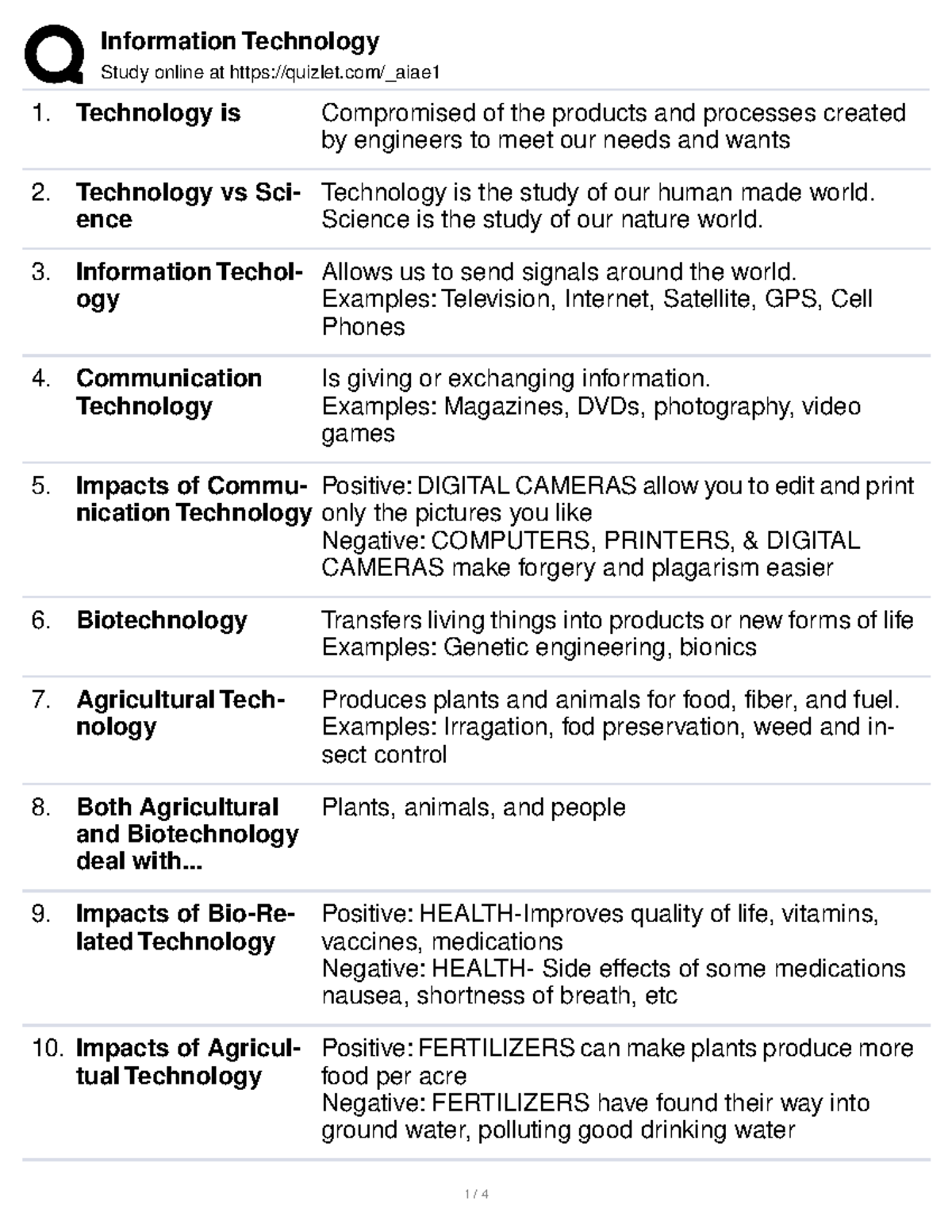 Information technology to study notes - Study online at quizlet/_aiae ...