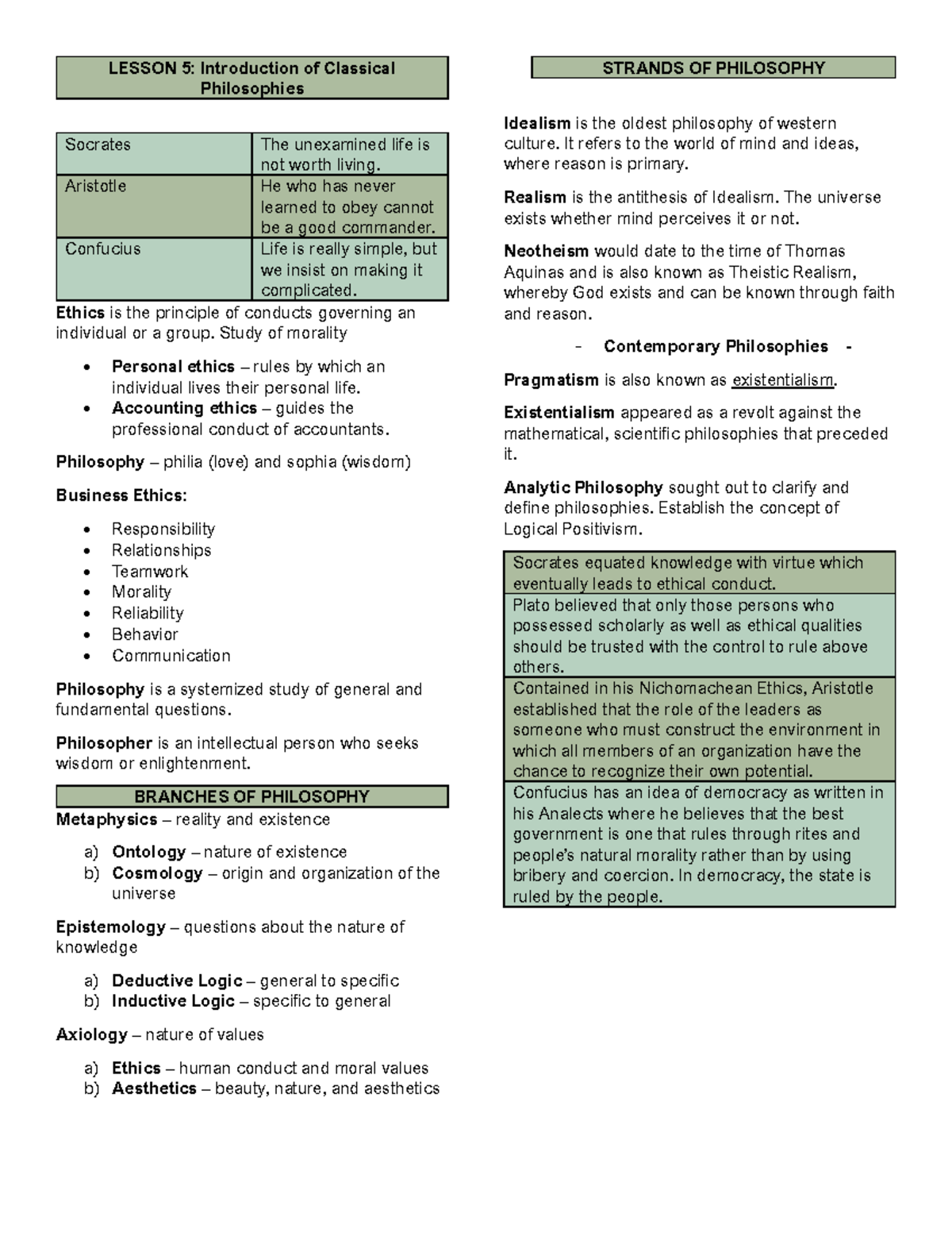 Lesson-5 - stg - LESSON 5: Introduction of Classical Philosophies ...