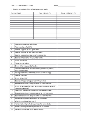 19April 13 Worksheet #19 - FSHN 111 Worksheet #19 4.13 Name ...