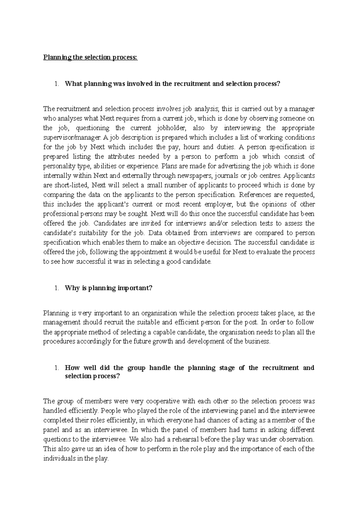 Recruitment & Selection - Planning the selection process: What planning ...