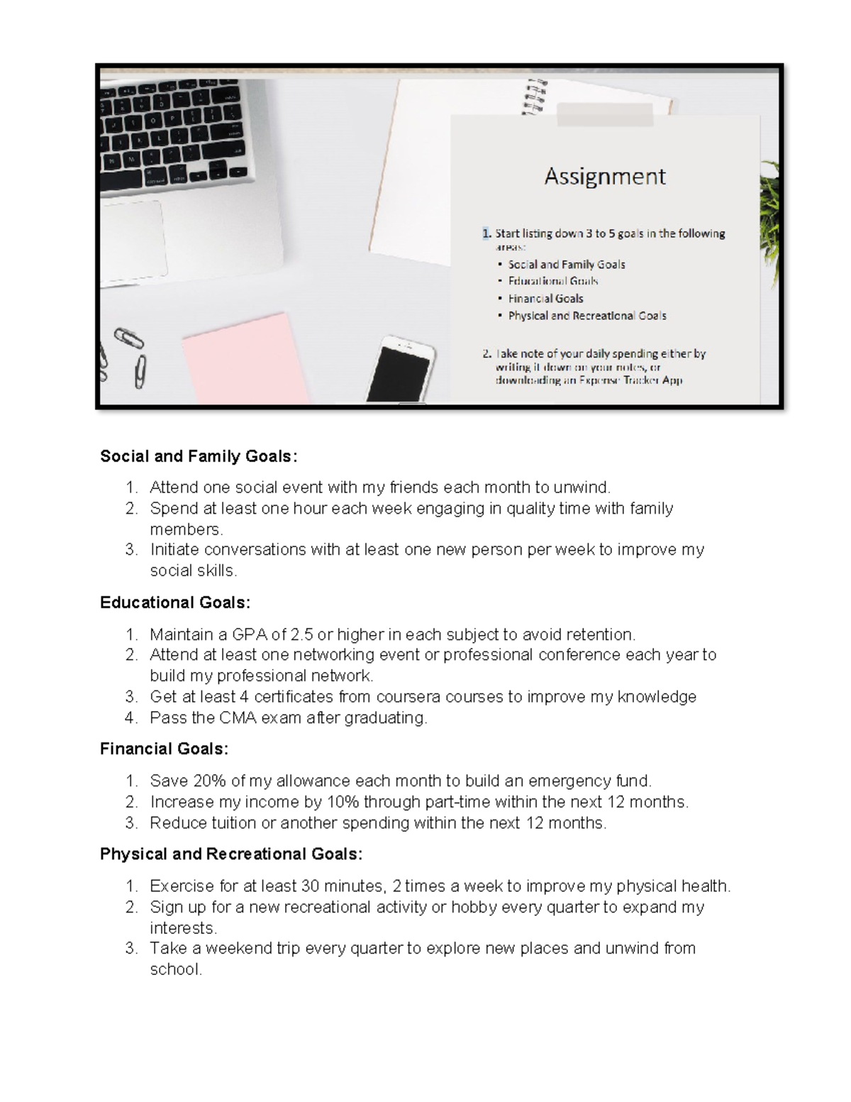 Homework 5 - Social and Family Goals: 1. Attend one social event with ...