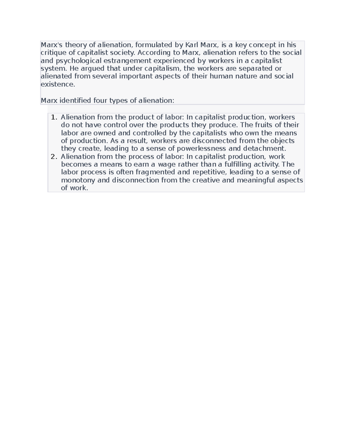 Marx - complete lessons - Marx's theory of alienation, formulated by ...